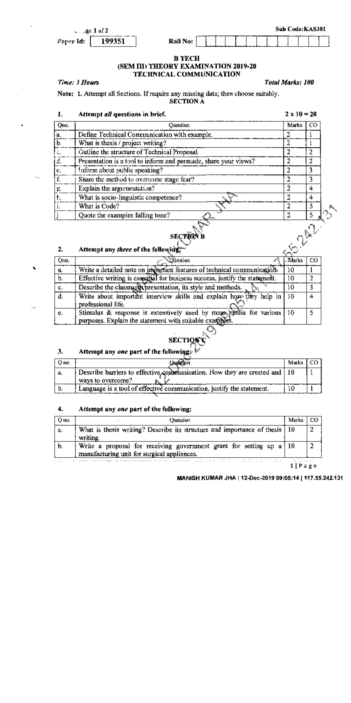Technical Communication KAS 301 - B.tech - Studocu