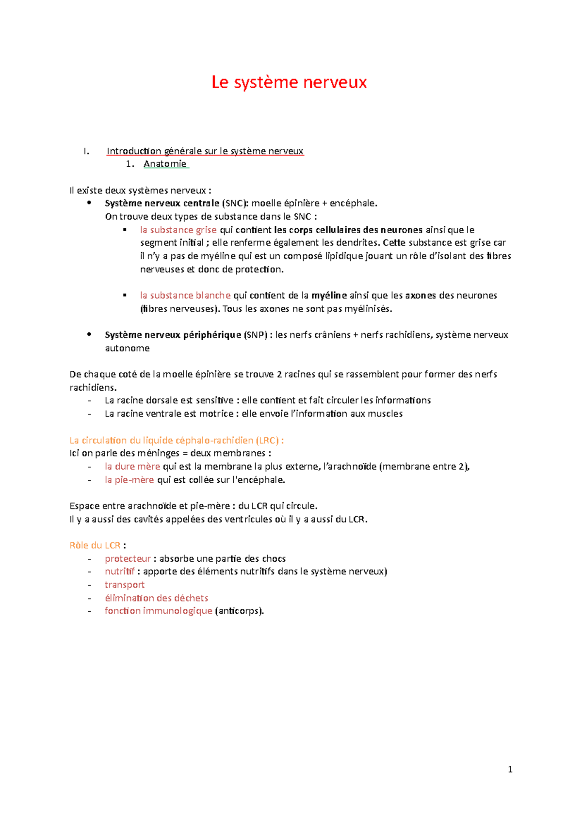 Le système nerveux - Introduction générale sur le système nerveux 1 ...