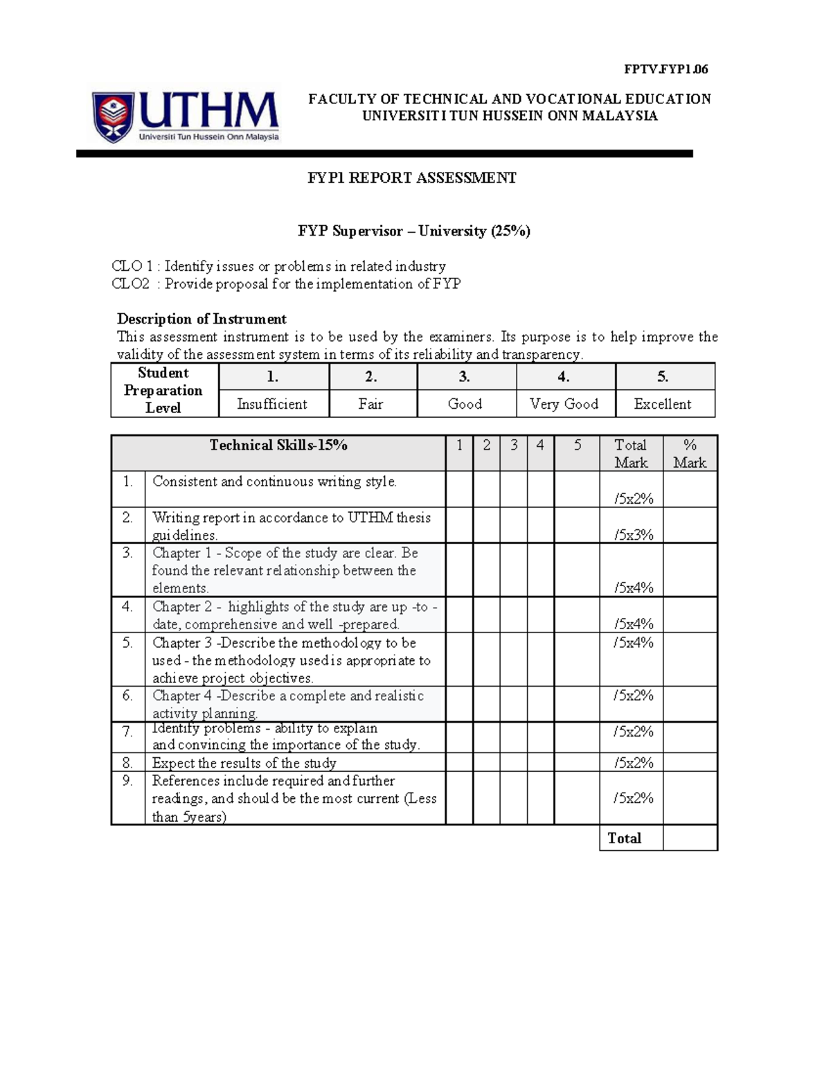 Fyp1reportassessment-unisupervisor - FPTV. FACULTY OF TECHNICAL AND ...