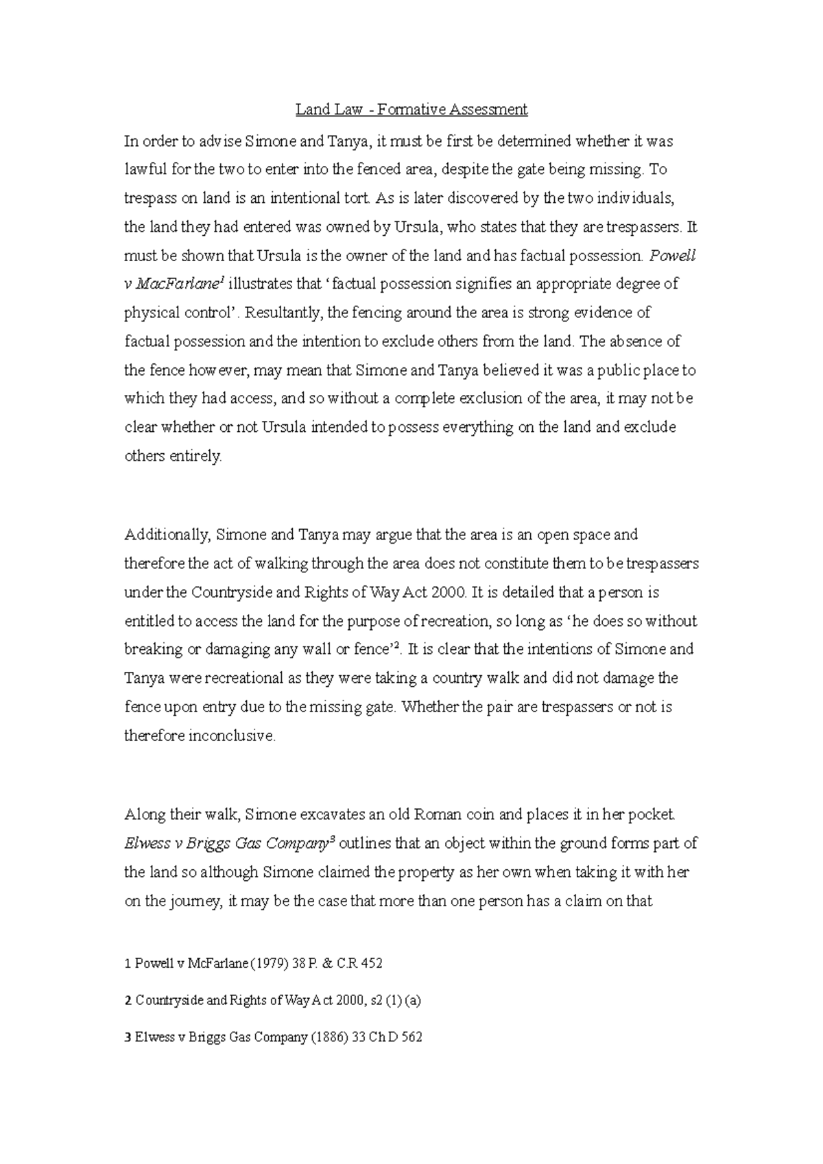 Formative Answer - Land Law - Land Law - Formative Assessment In order ...