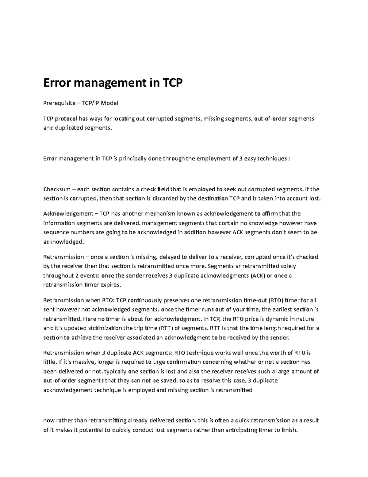 Error management in TCP - Error management in TCP Prerequisite – TCP/IP ...