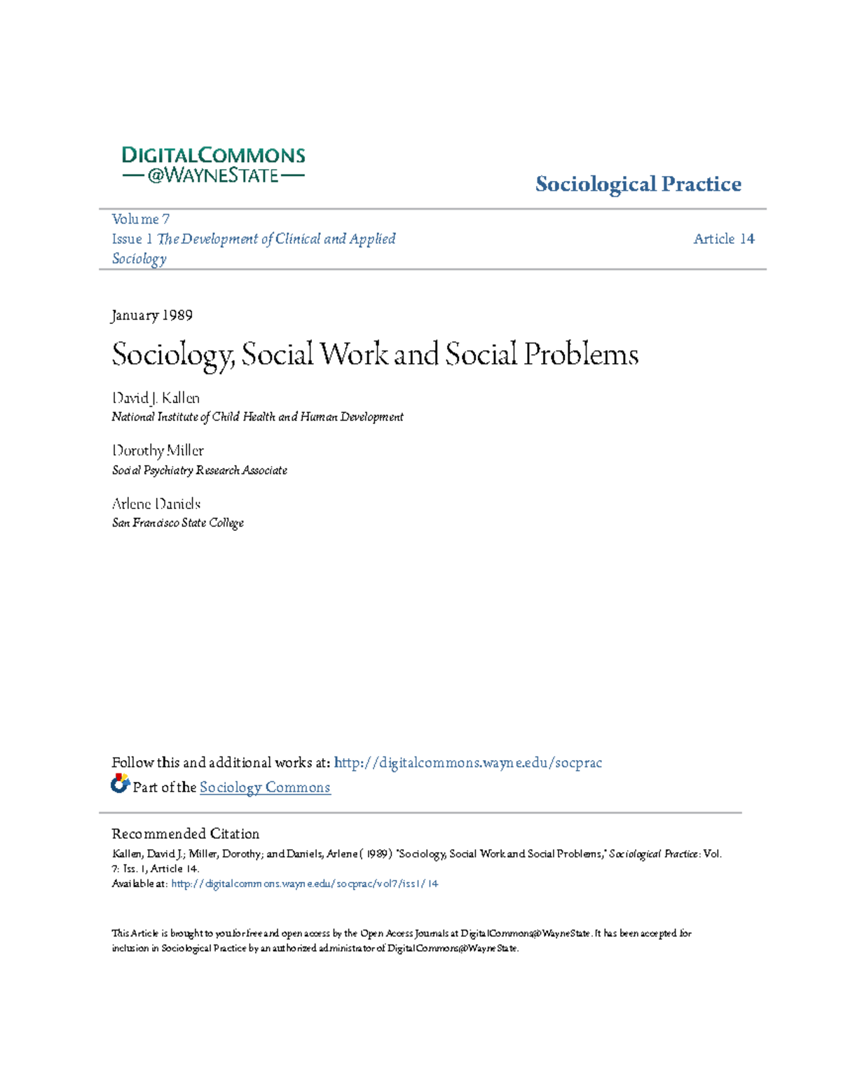 Sociology Social Work and Social Problems - Sociological Practice ...