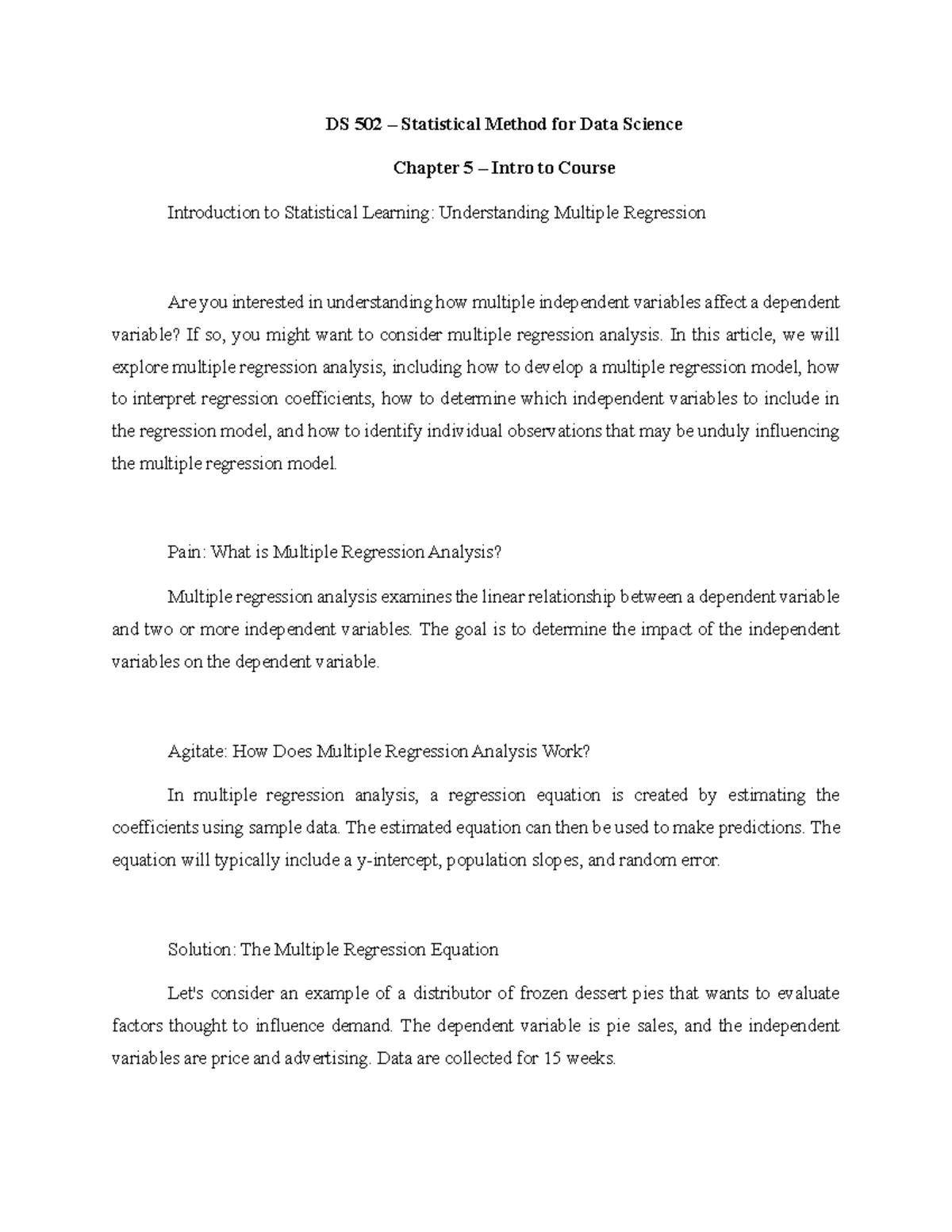 DS 502 - Summary Chapter 5 - Intro to Statistical Learning - DS 502 – Statistical Method for ...