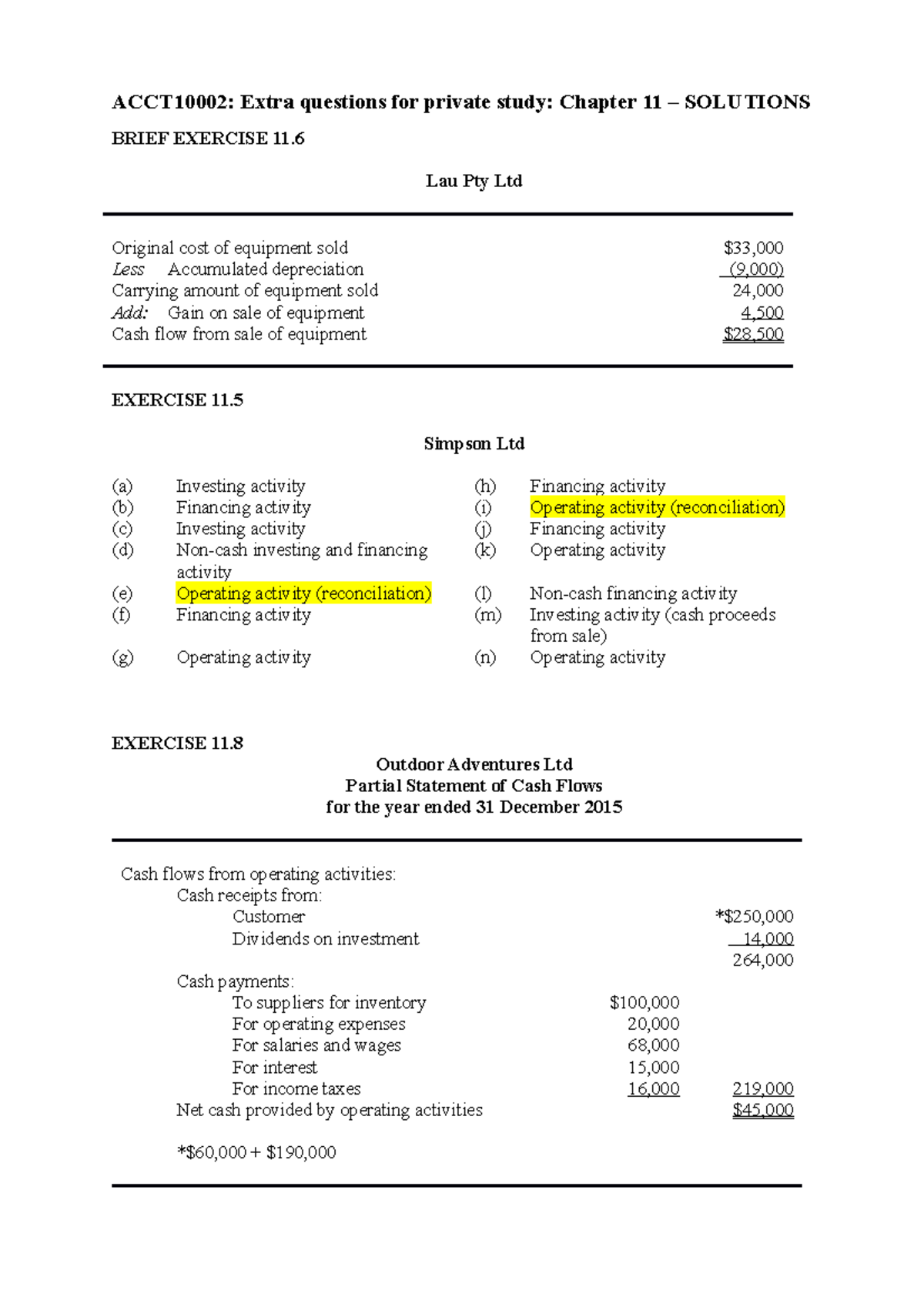 Extra questions Ch 11 - Solutions - ACCT10002: Extra questions for ...