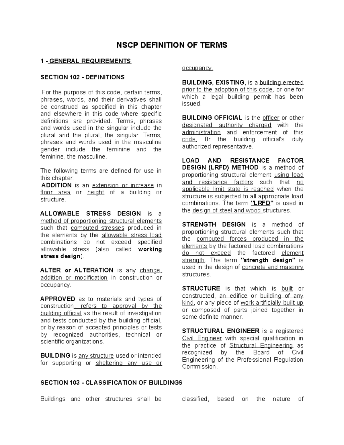 NSCP Definition OF Terms - NSCP DEFINITION OF TERMS 1 - GENERAL ...