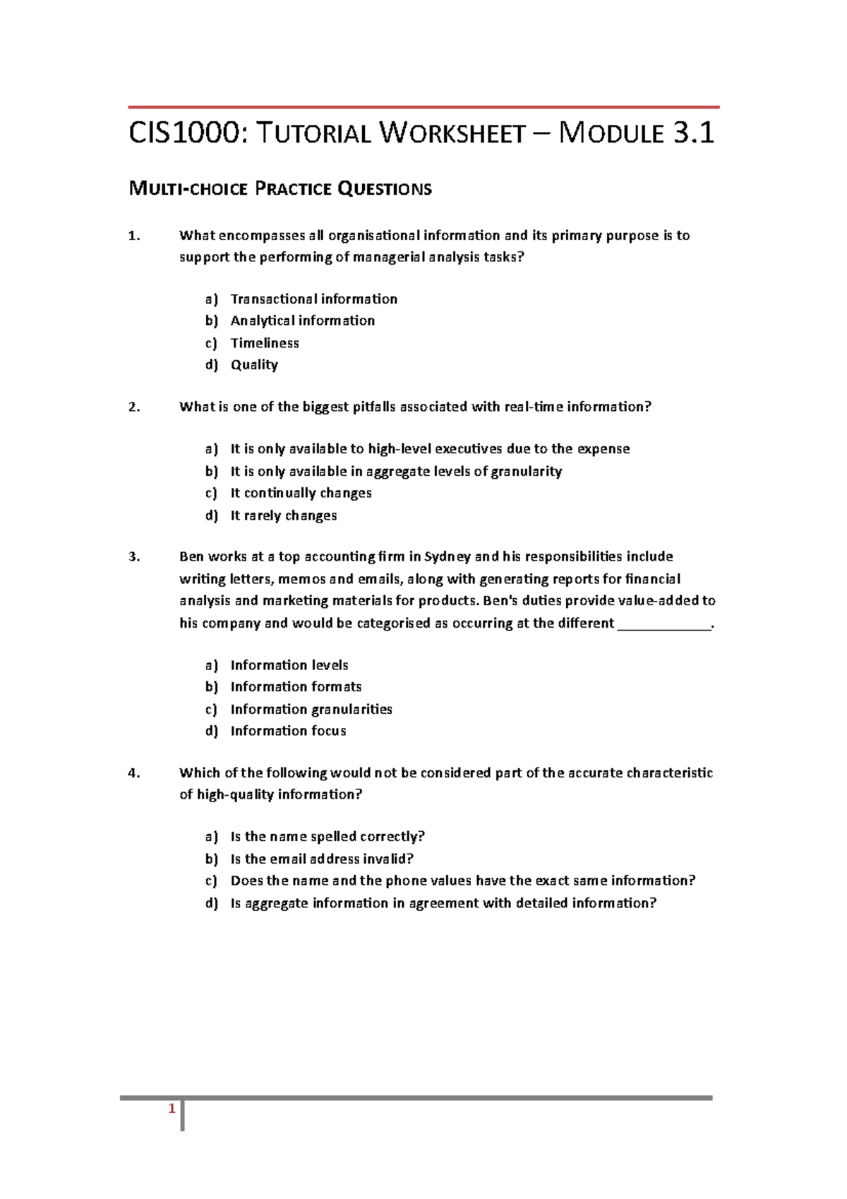Module 3.1 Student Handout - TUTORIAL WORKSHEET MODULE 3 PRACTICE ...
