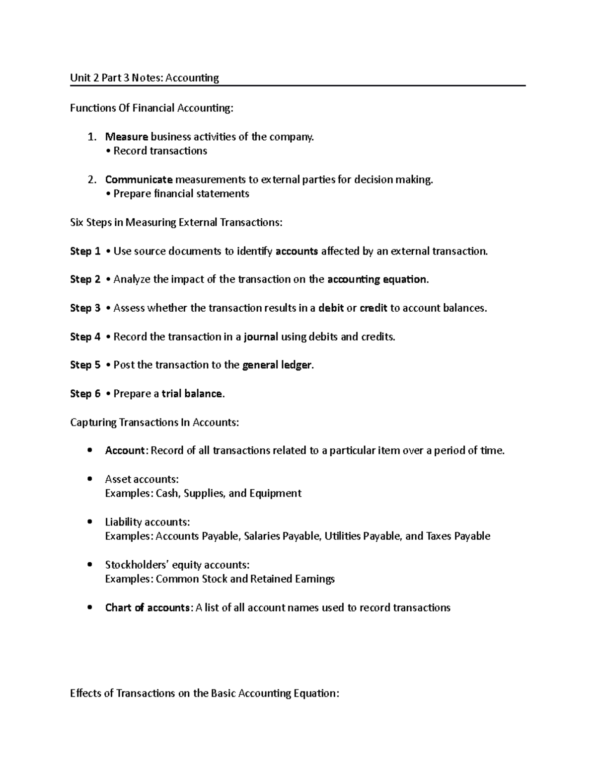 Unit 2 Part 3 Notes - Unit 2 Part 3 Notes: Accounting Functions Of ...