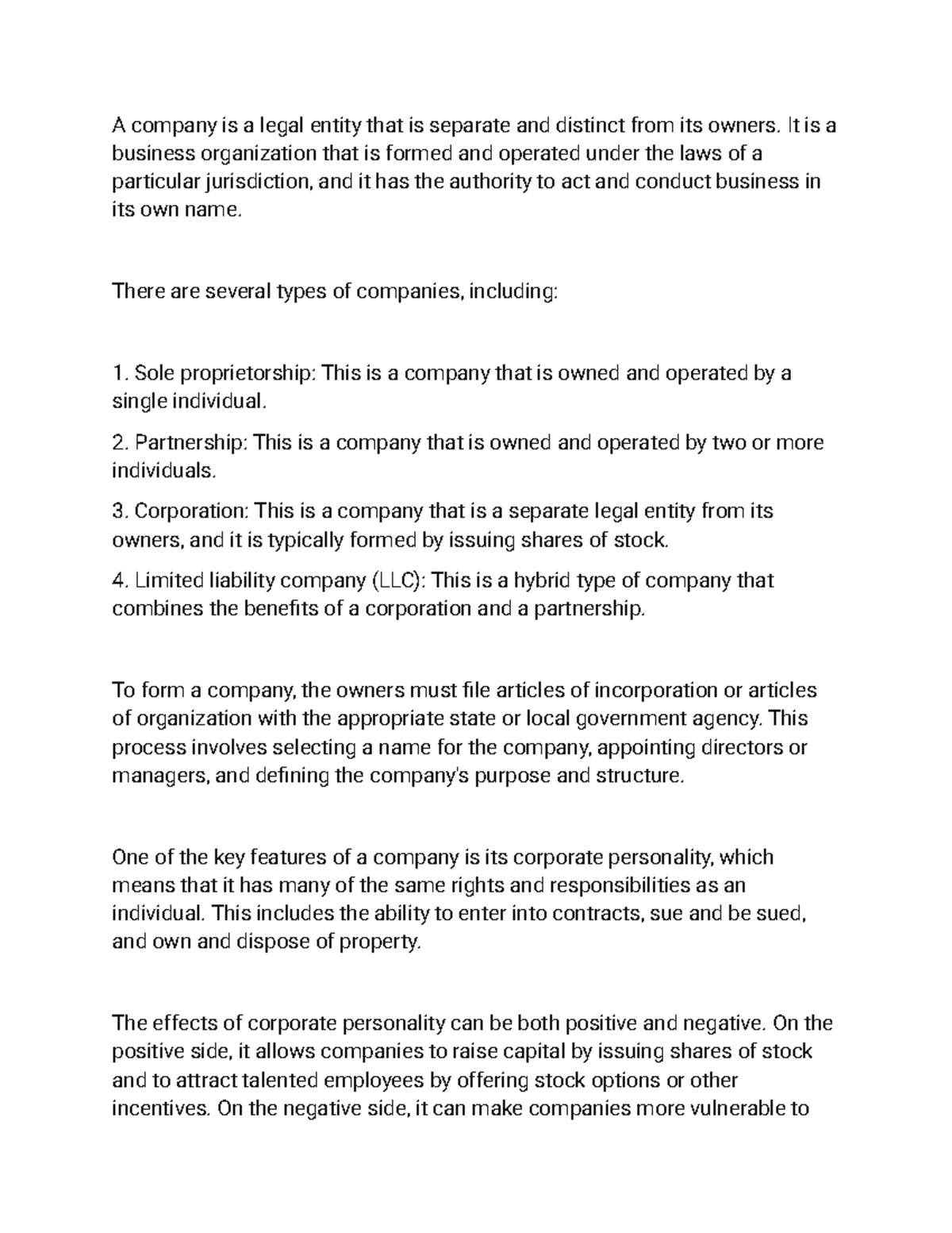 Business associations - A company is a legal entity that is separate ...