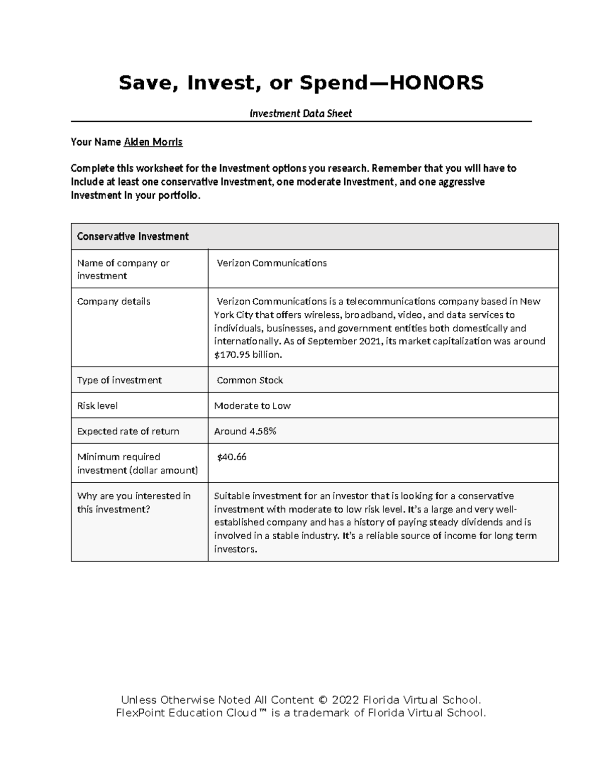 1.08 Save, Invest, or Spend (Complete) - Save, Invest, or Spend—HONORS ...