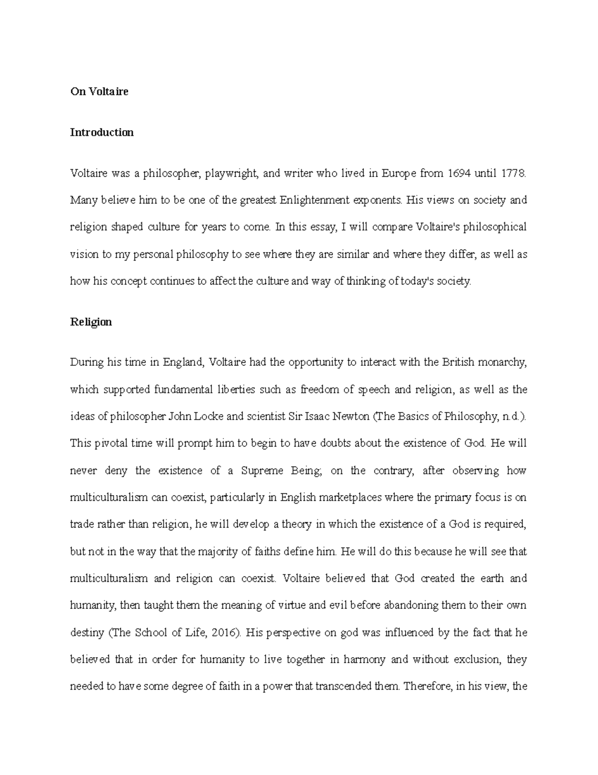 On Voltaire Written assignment 7 - On Voltaire Introduction Voltaire ...