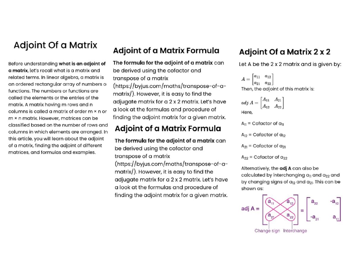 Adjoint of a matrix - Cryptography and cybersecurity - Studocu