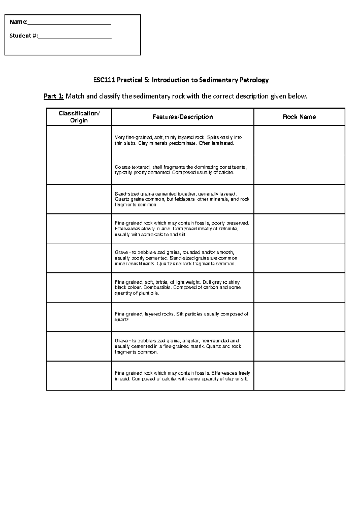 ESC111 - Sedimentary+Rocks Practical Exercise - ESC111 Practical 5 ...