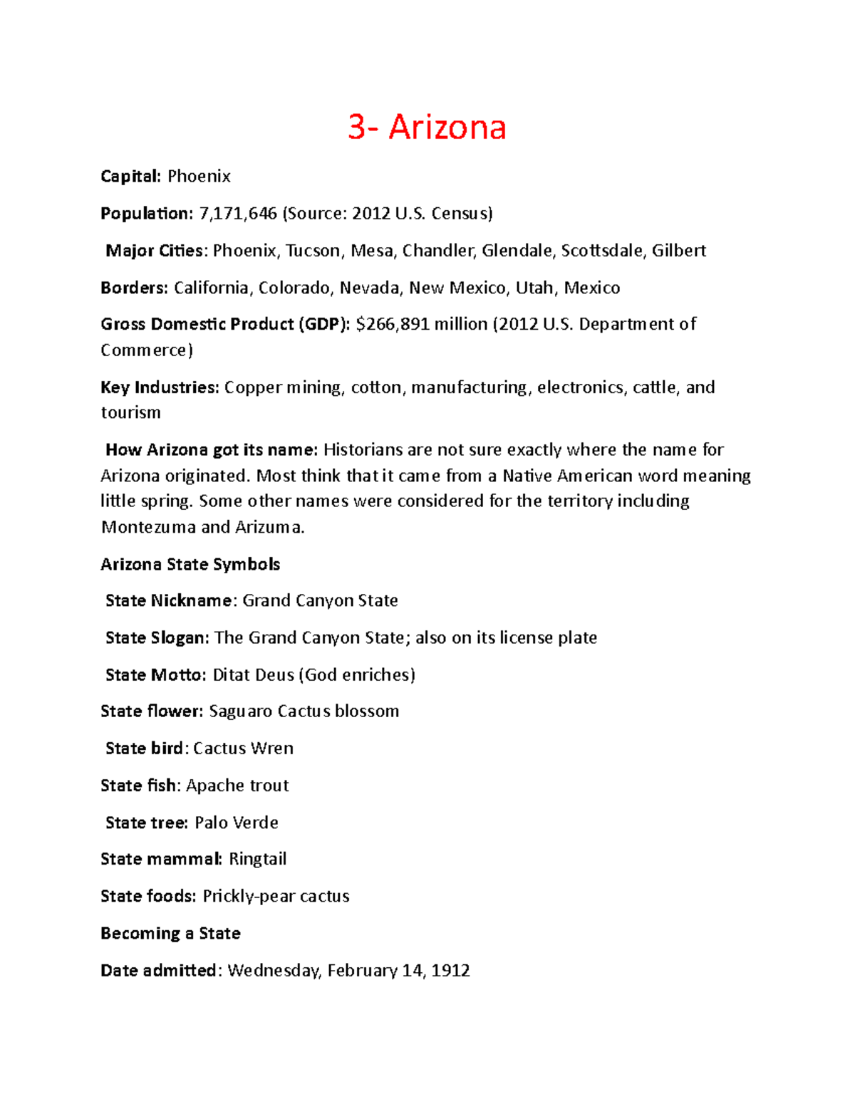 Everything of Arizona (States of United States) - Inglés I - PUCMM ...