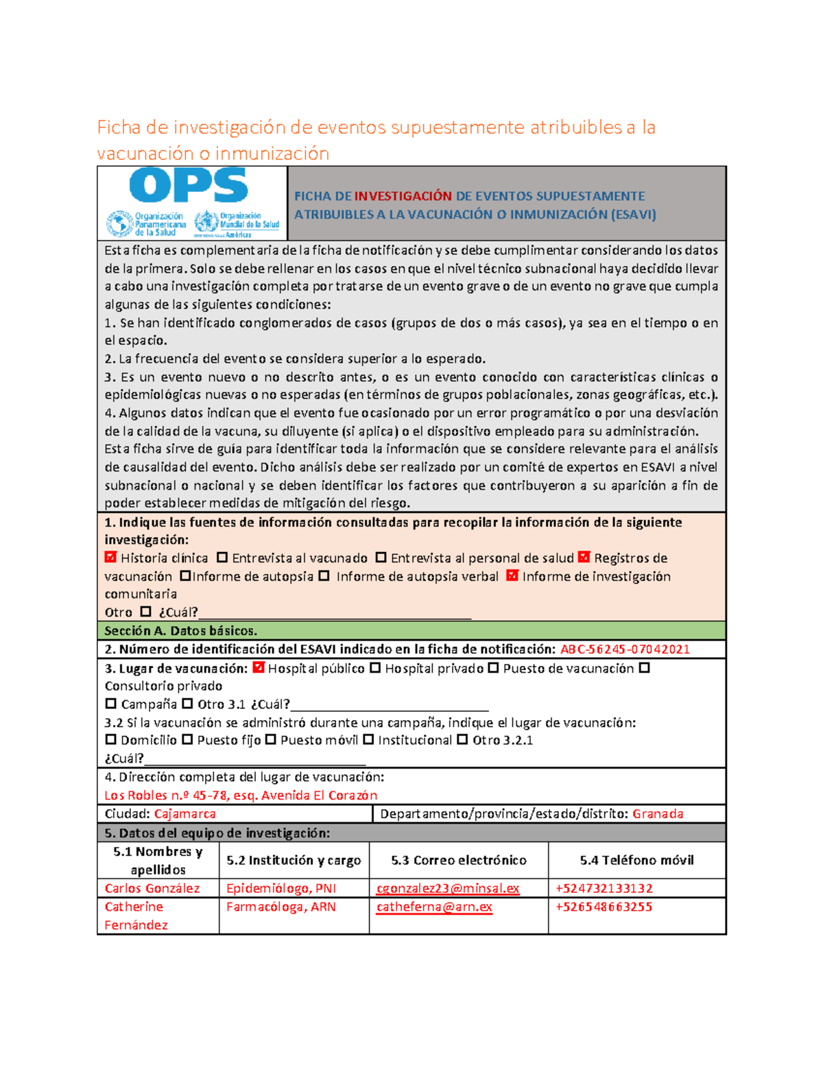 Ficha de investigación Caso esavi - Ficha de investigación de eventos ...