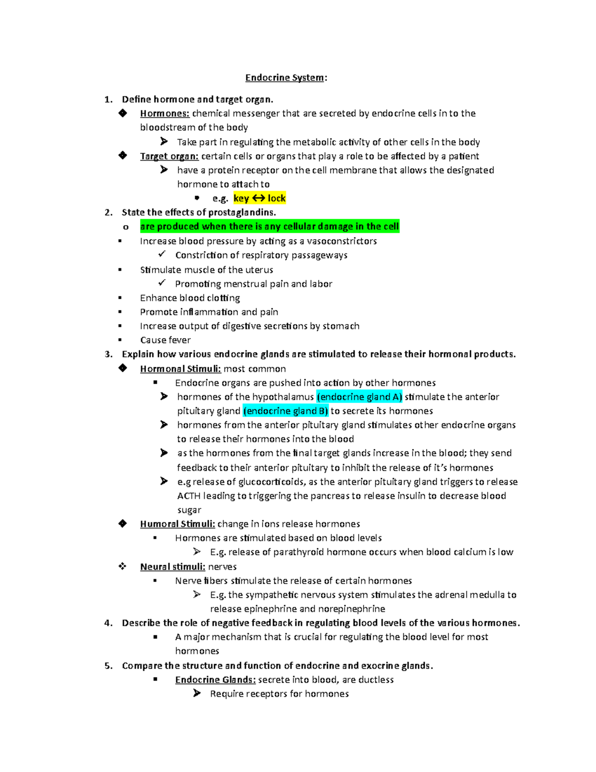 Endocrine System - Summary Anatomy - Endocrine System: Define hormone ...