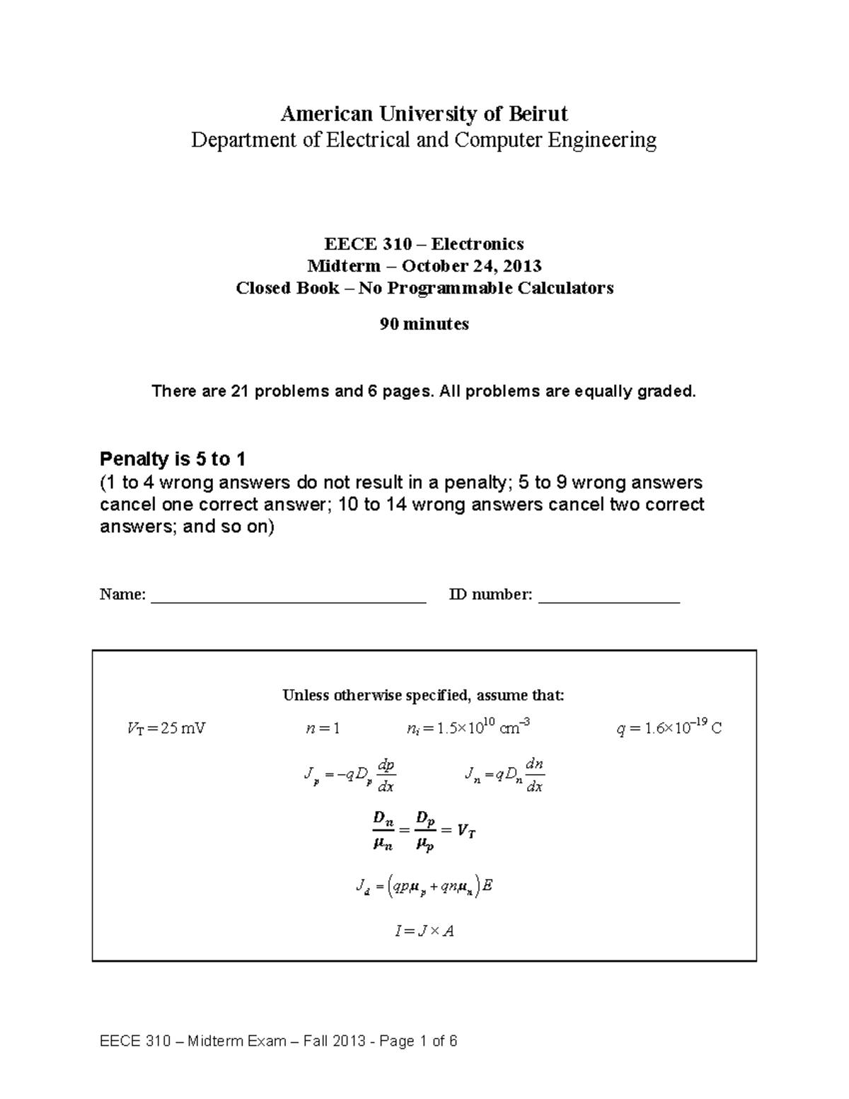 Midterm Fall 2013-2014 - American University of Beirut Department of ...