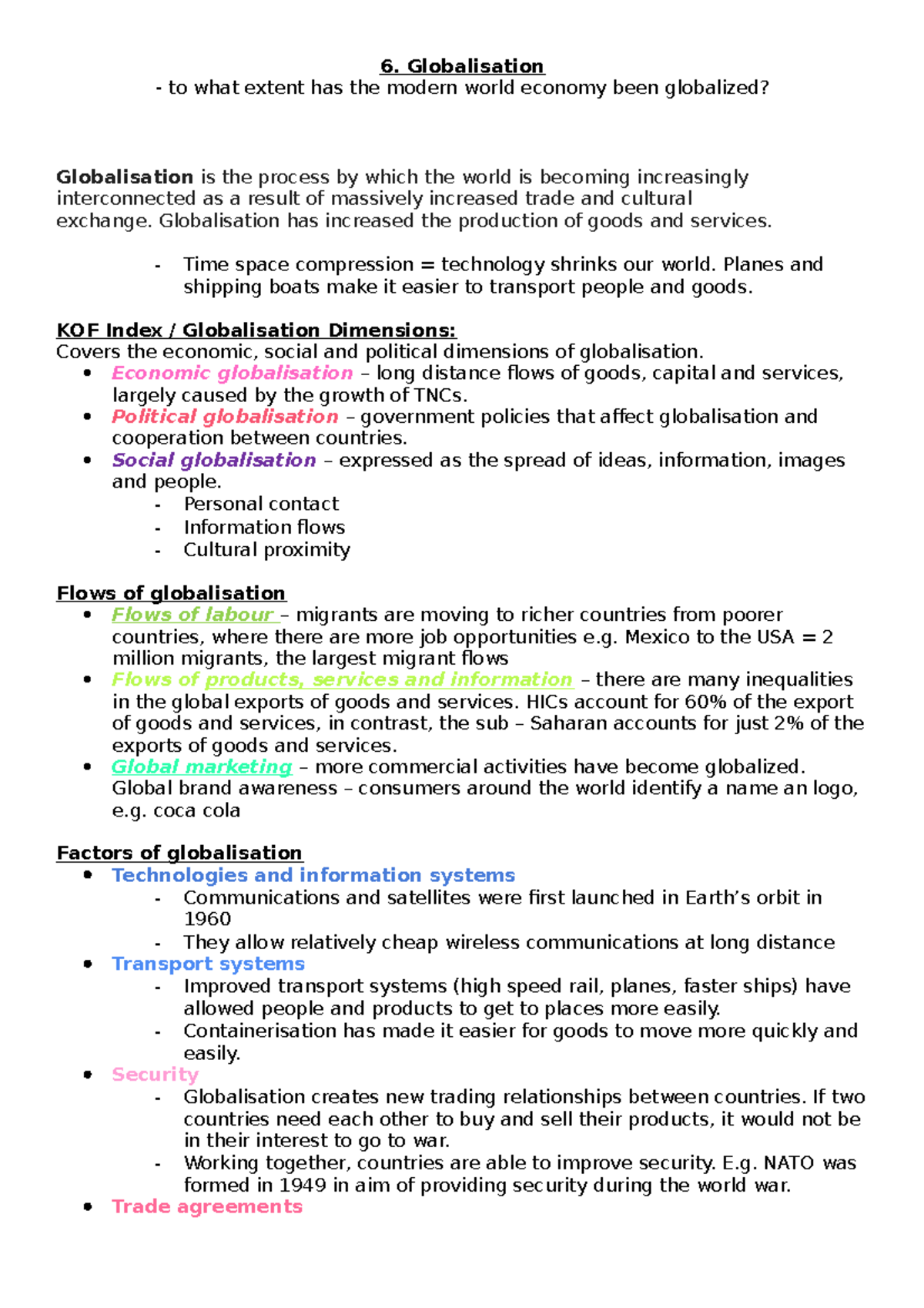 6. Globalisation - Revision Notes - Globalisation to what extent has ...