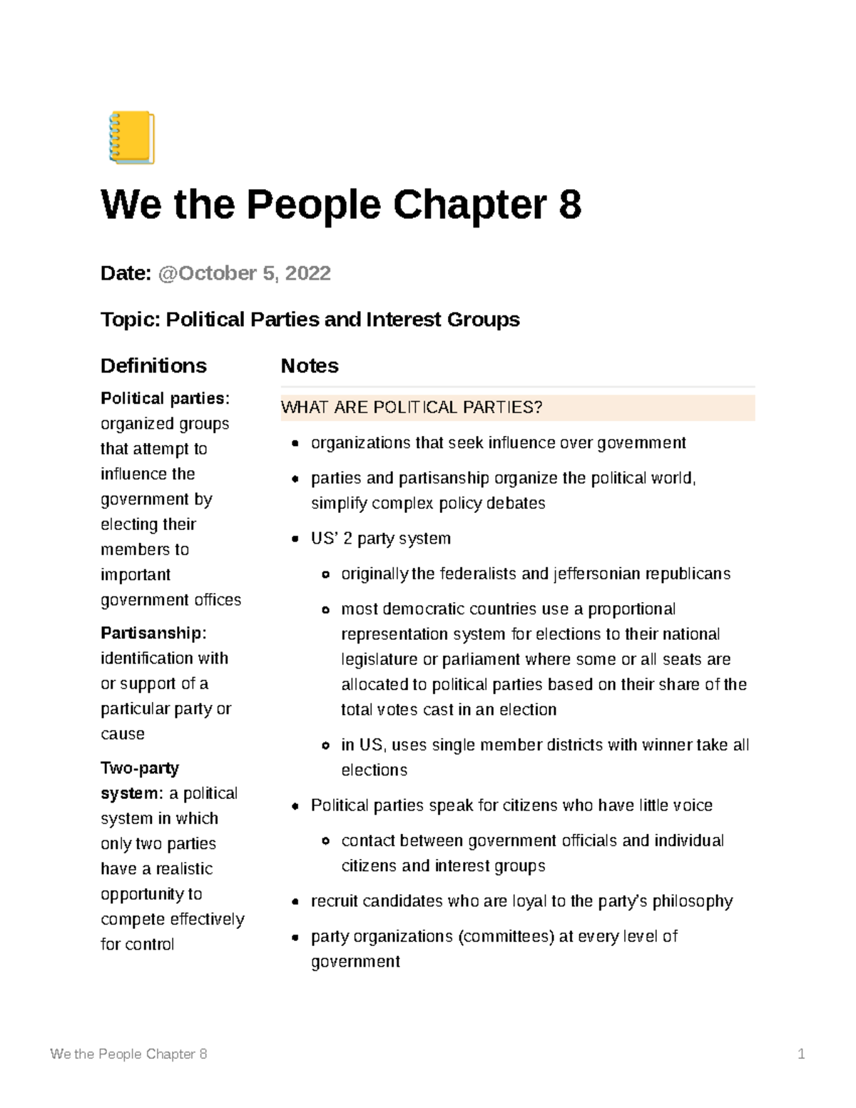 We the People Chapter 8 - À We the People Chapter 8 Date: Topic ...