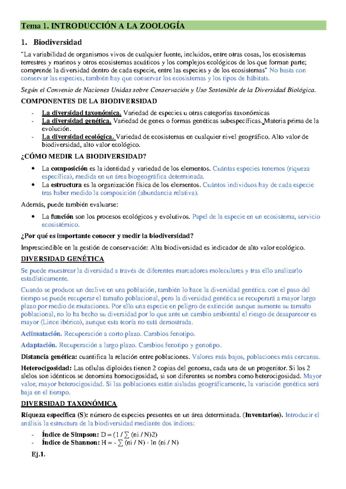 Temario Completo de biología II, ZOOLOGÍA - Tema 1. INTRODUCCIÓN A LA ...