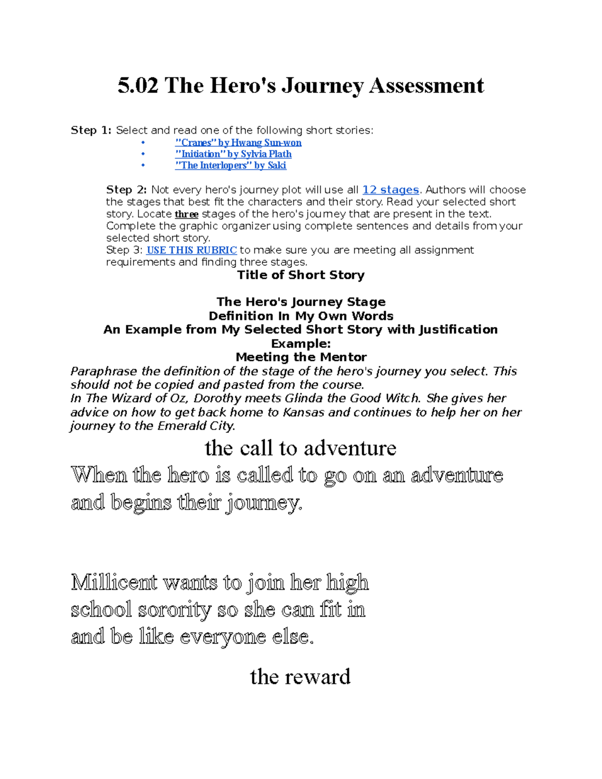 5.02 The Hero's Journey - 5 The Hero's Journey Assessment Step 1 ...