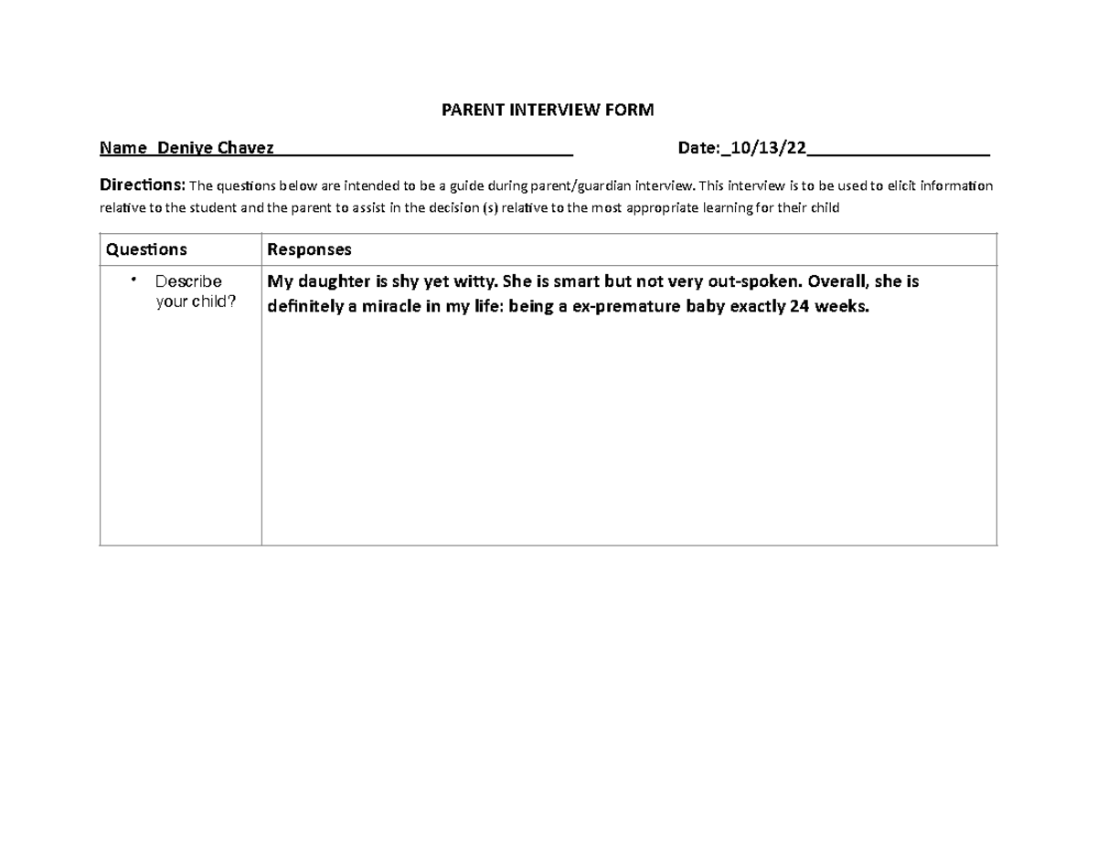 EEC 1000 Parent Interview FORM - PARENT INTERVIEW FORM Name_Deniye ...