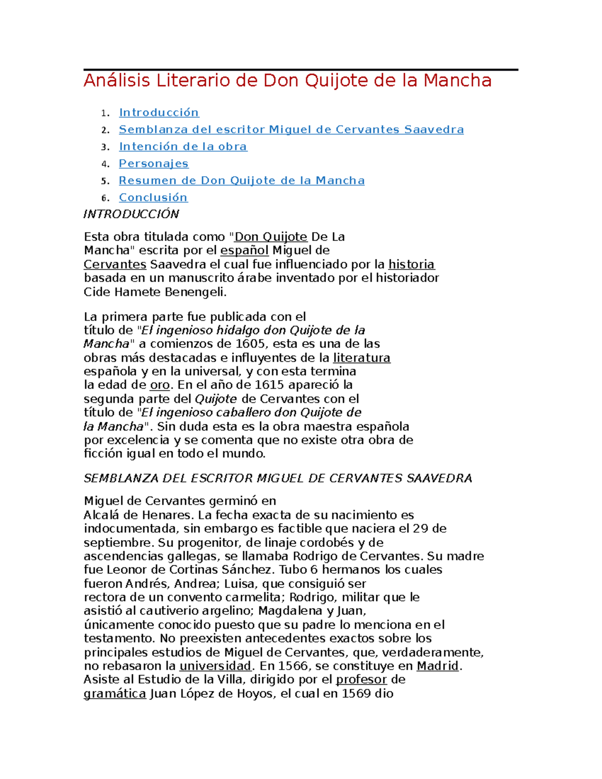 Analisis quijote - Análisis Literario de Don Quijote de la Mancha ...