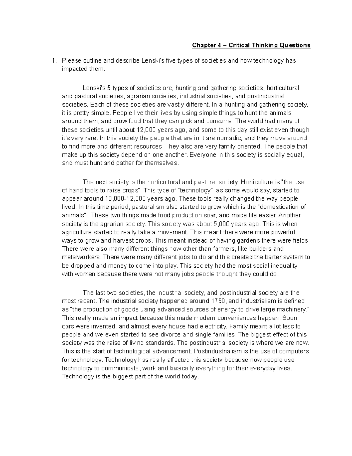 Chapter 4 – Critical Thinking Questions - Chapter 4 – Critical Thinking ...