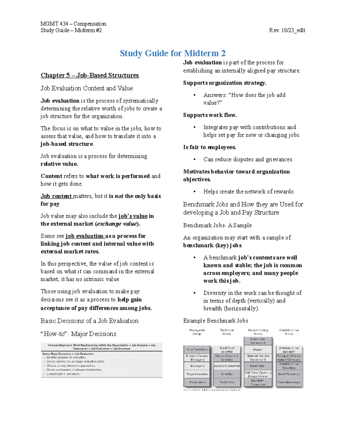 Compensation Study Guide for Midterm 2 - Study Guide – Midterm #2 Rev ...