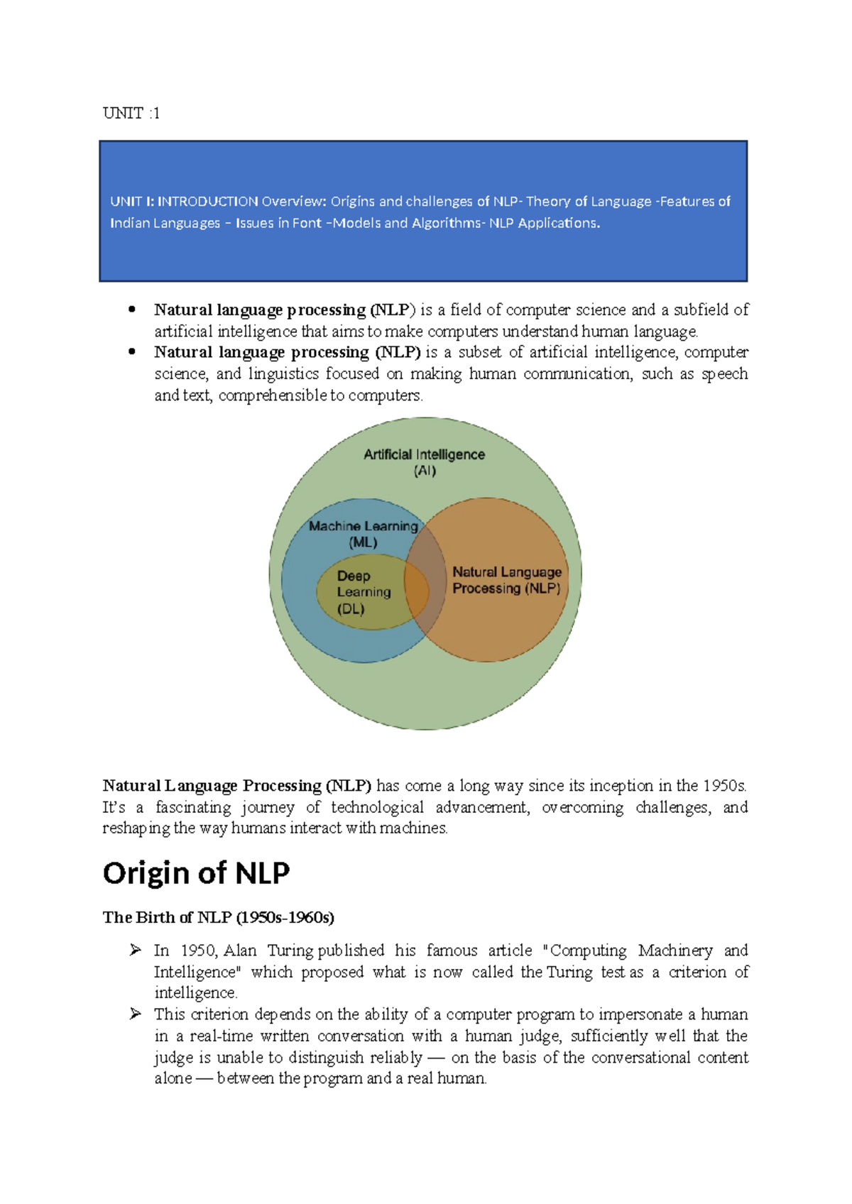 UNIT 1 Notes Final - Nil - UNIT : Natural language processing (NLP) is ... UNIT 1 Notes Final - Nil - UNIT : Natural language processing (NLP) is ...