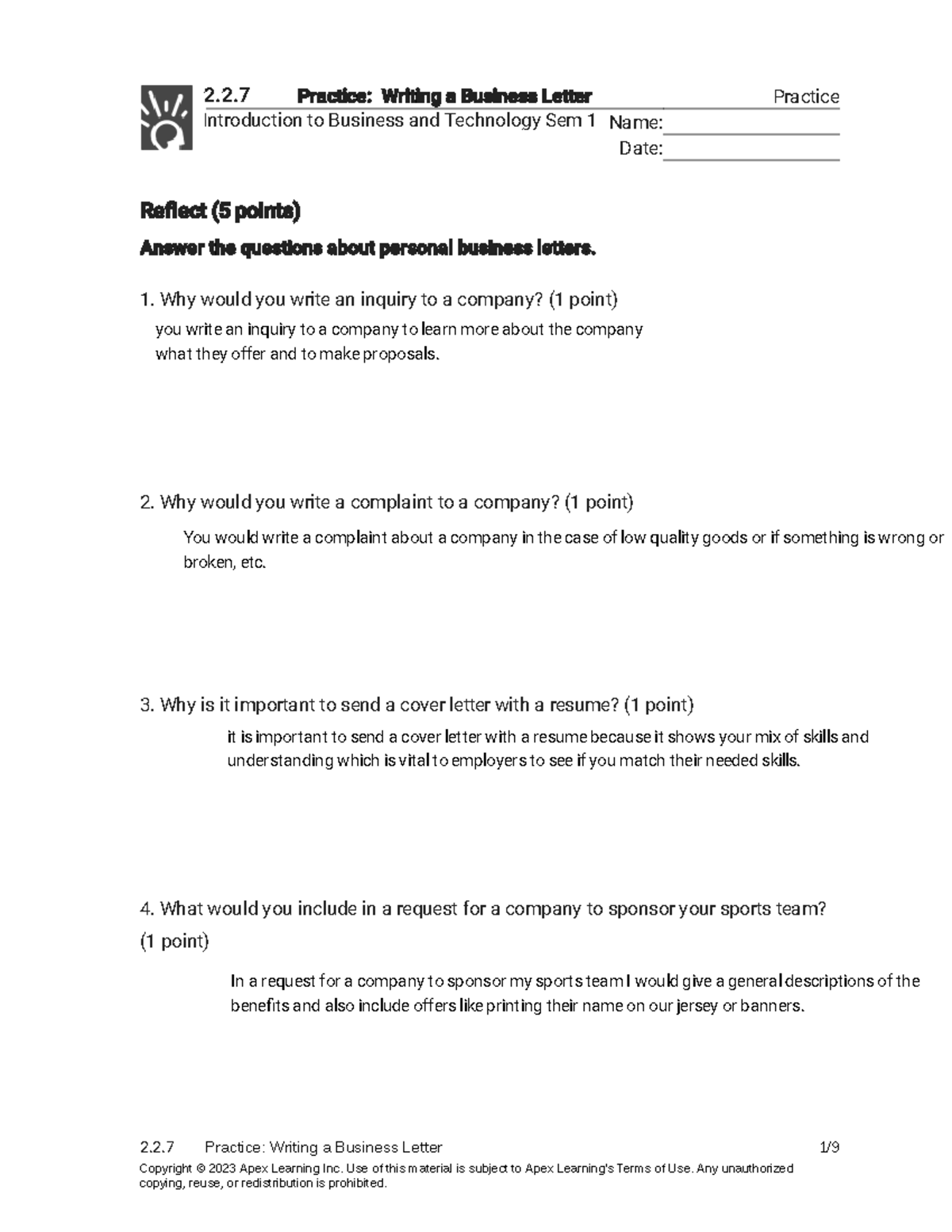 2.2.7 Practice - Writing a Business Letter (Practice) - Practice ...