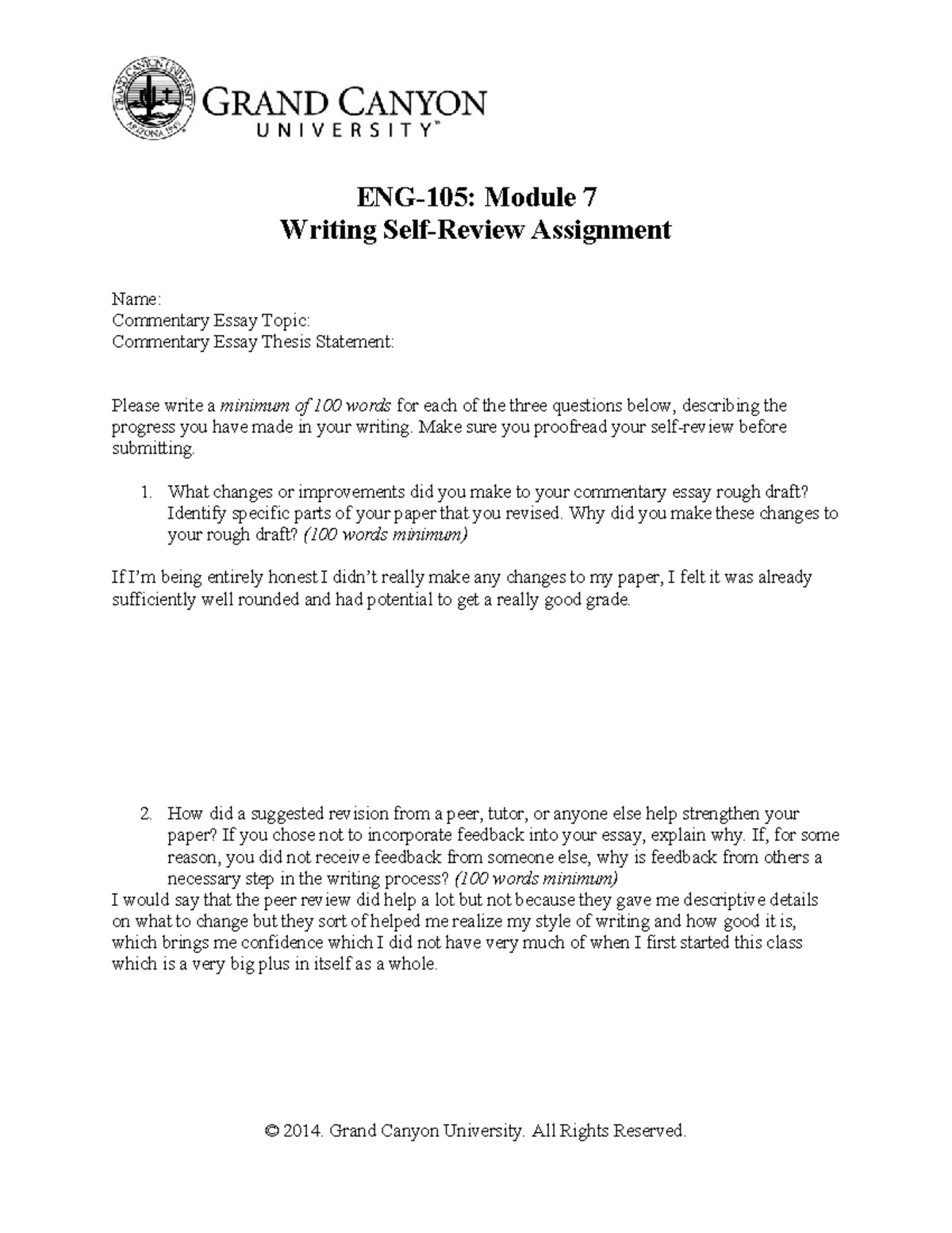 Self Review Finished - ENG-105: Module 7 Writing Self-Review Assignment ...