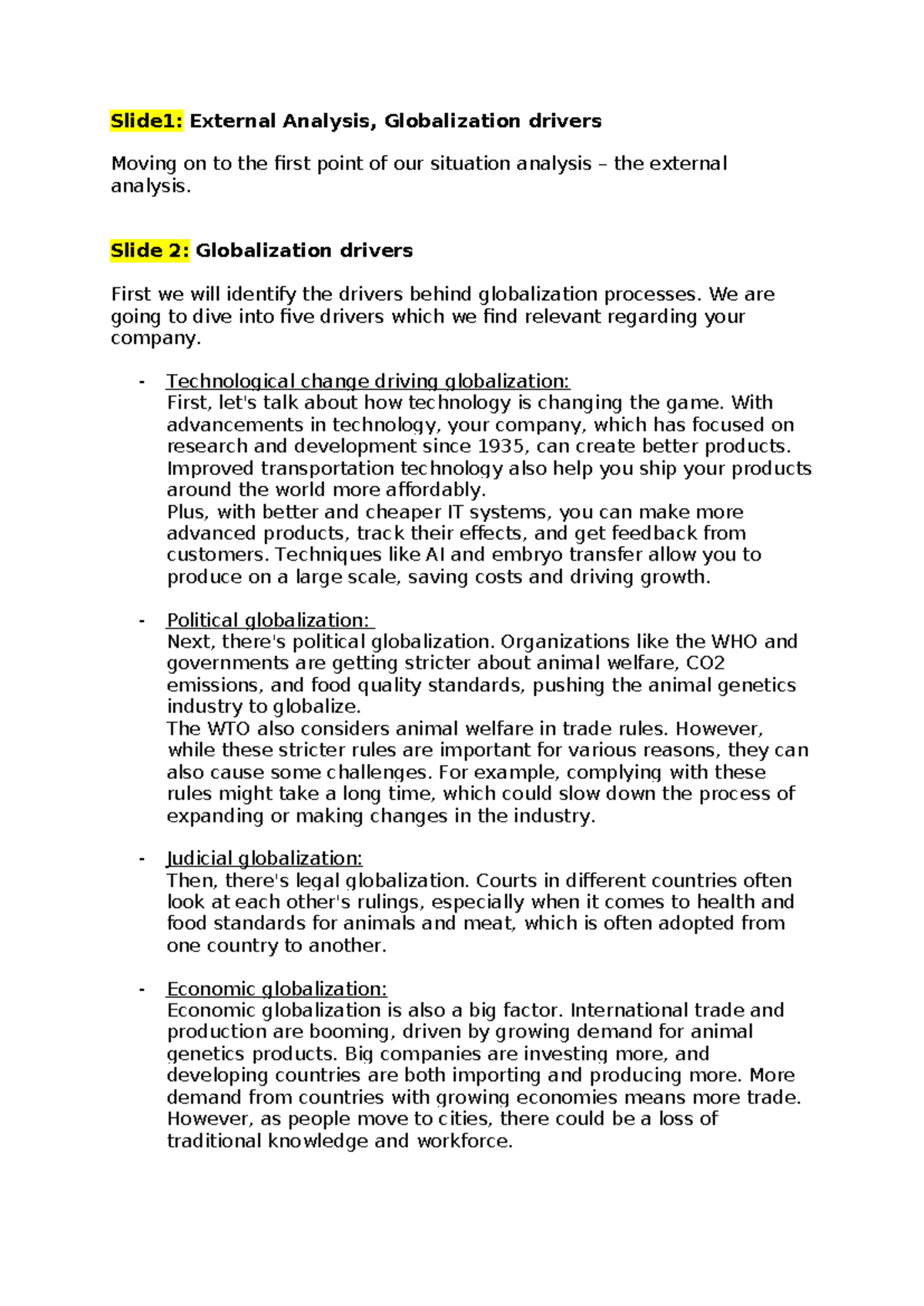 Manus til Geno Global - Slide1: External Analysis, Globalization ...