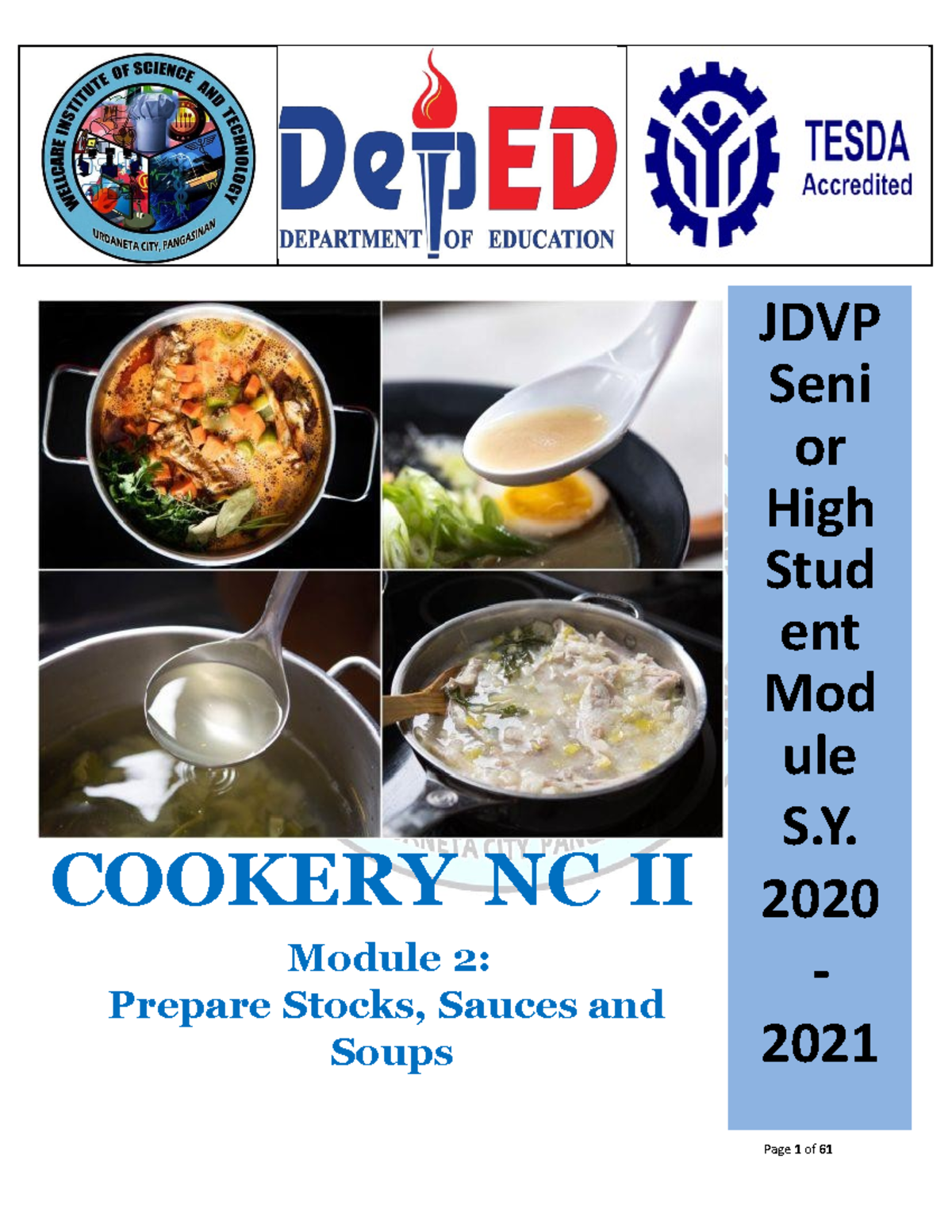Wist cok jdvp module 2 soups - Page 1 of 61 COOKERY NC II Module 2 ...