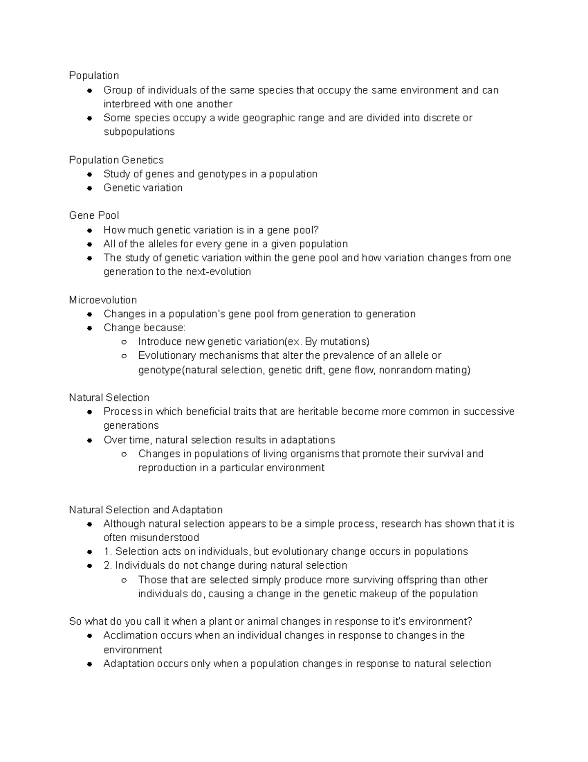 Population Genetics Notes - Population Group of individuals of the same ...