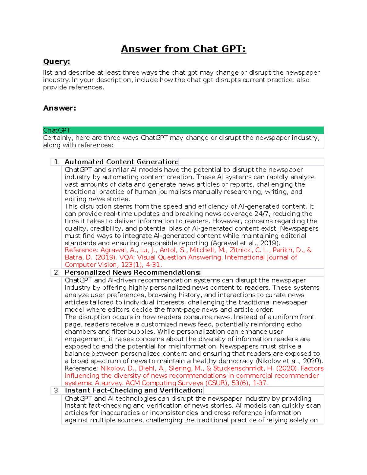 Answer from chat gpt(task-2) - Answer from Chat GPT: Query: list and ...