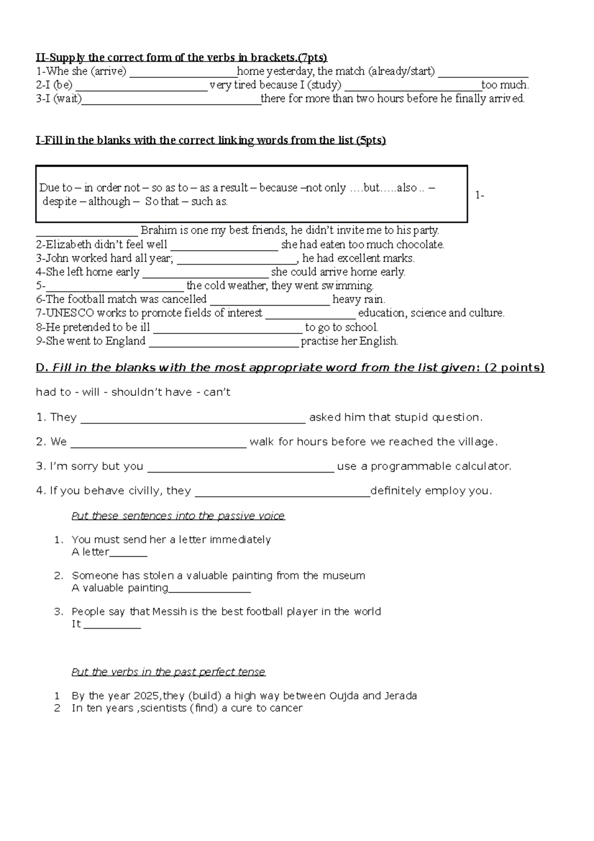 Review - hhhhggg - II-Supply the correct form of the verbs in brackets ...