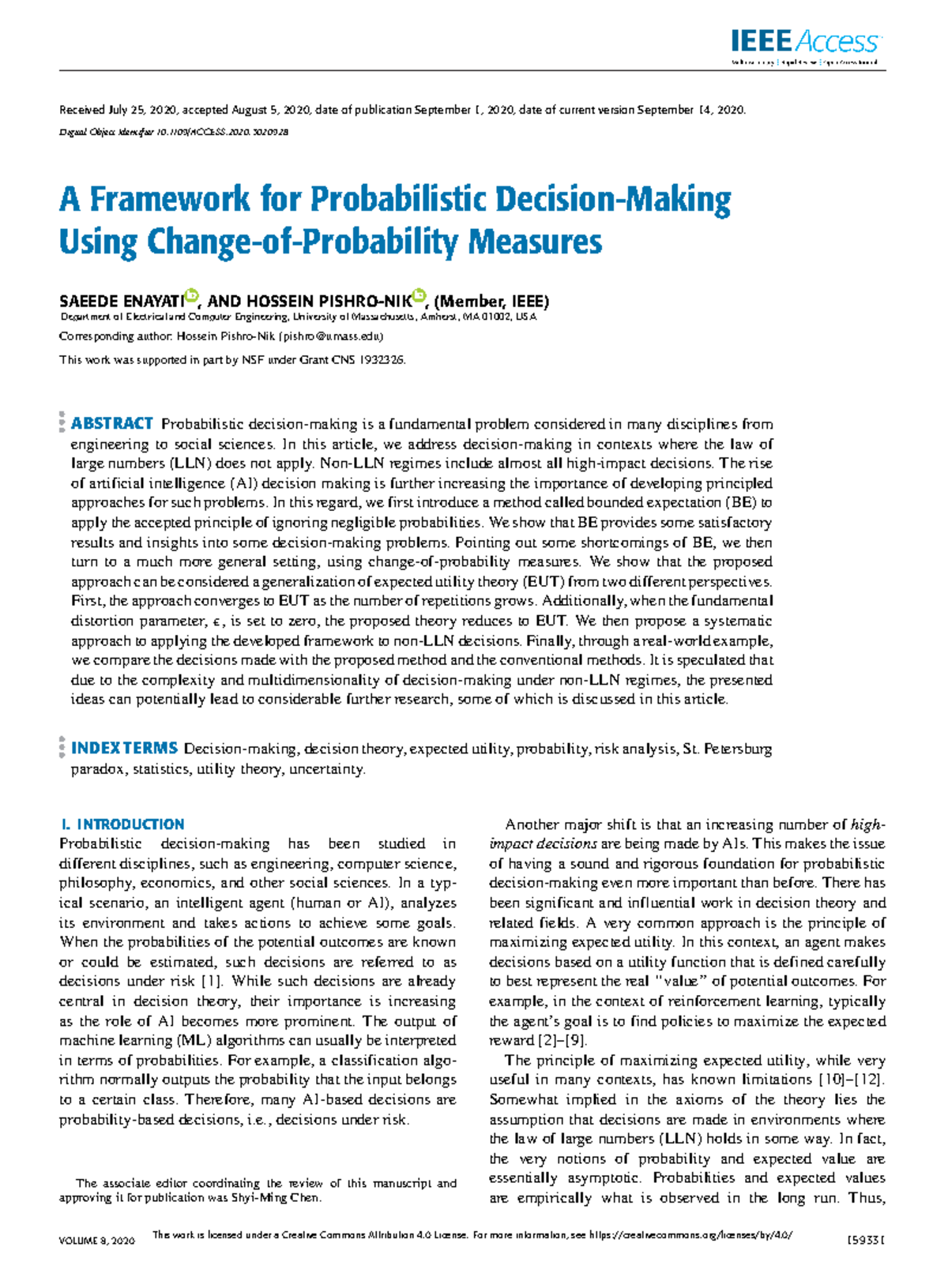 A Framework for Probabilistic Decision-Making Using Change-of-Probability Measures - Received ...