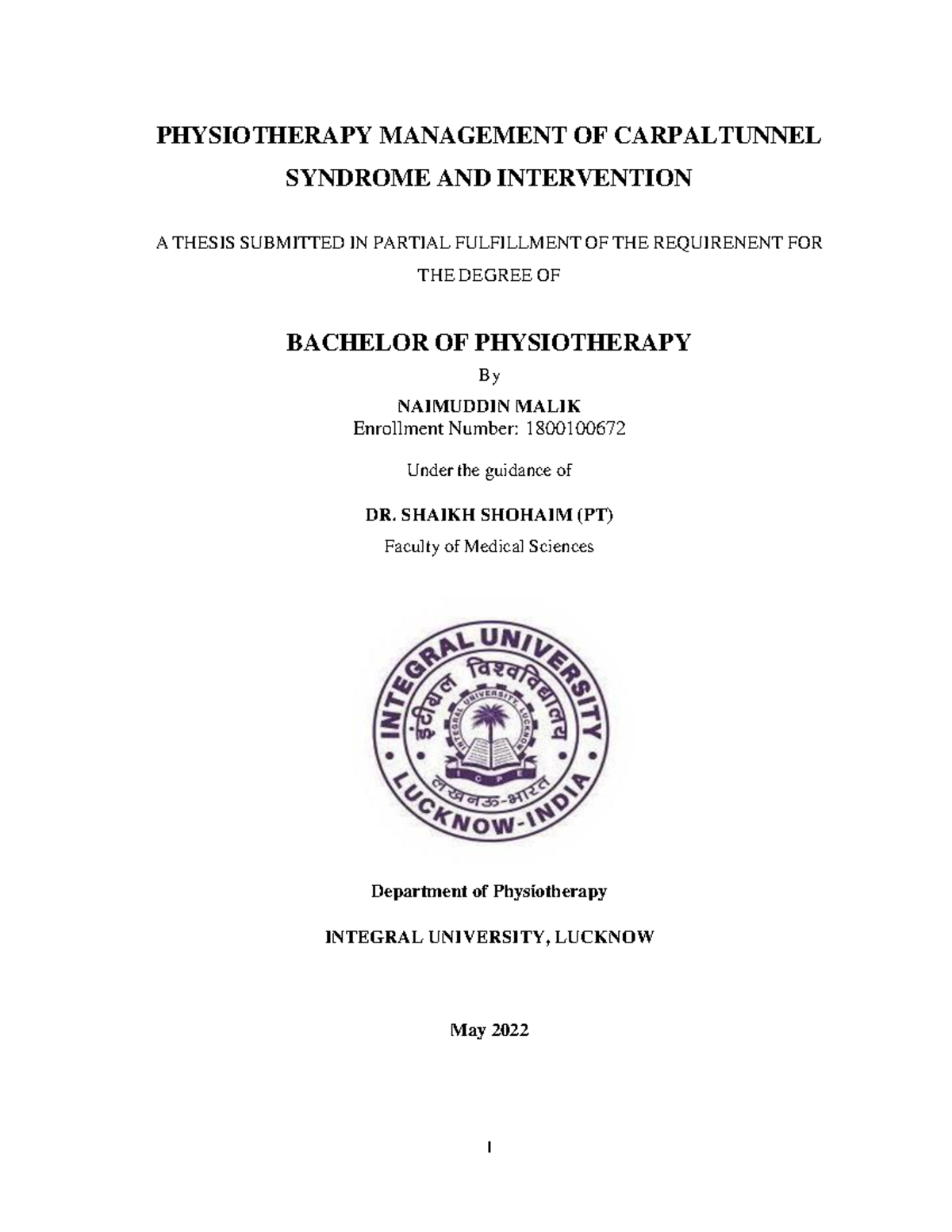 Physiotherapy Management OF Carpaltunnel Syndrome AND Intervention B ...