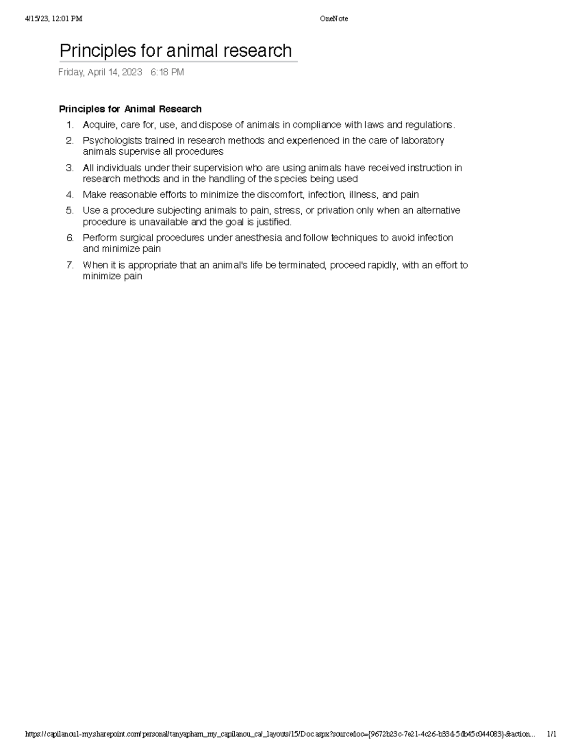 Principles for animal research - 4/15/23, 12:01 PM OneNote - Studocu