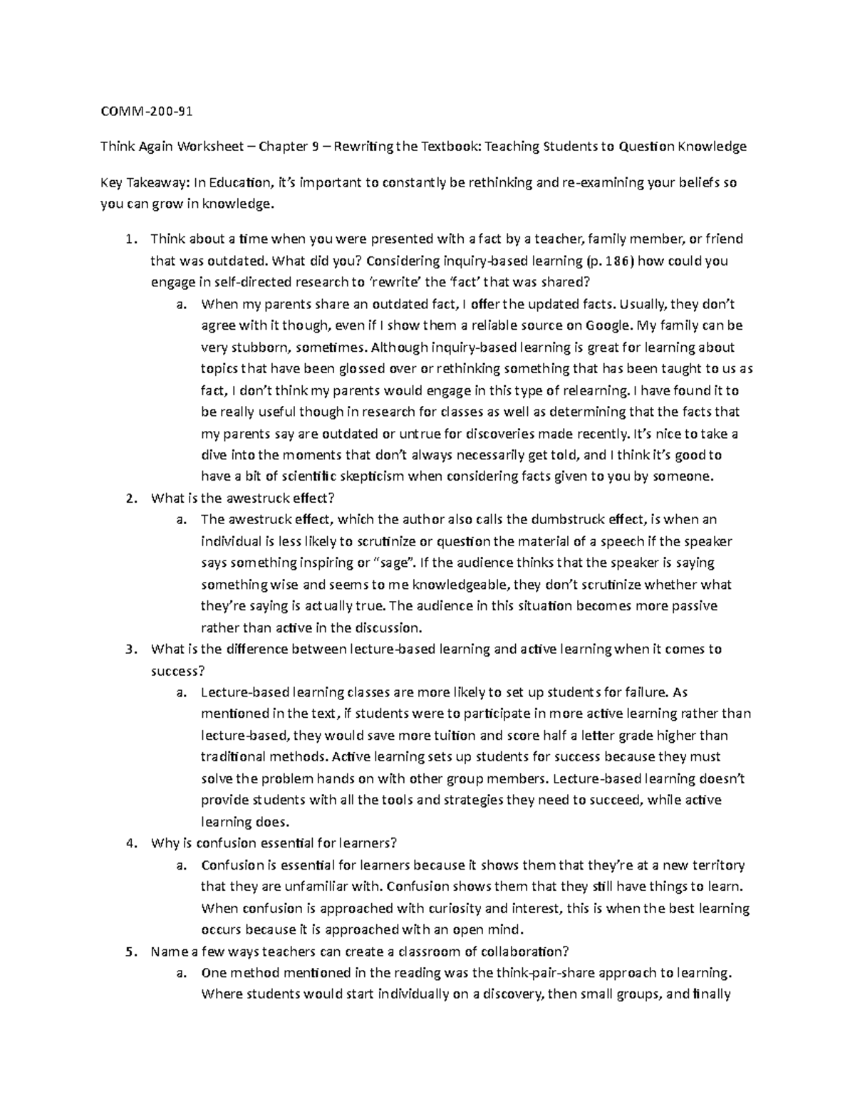 Think Again Chapter 9 wksht - COMM-200- Think Again Worksheet – Chapter 9 – Rewriting the ...