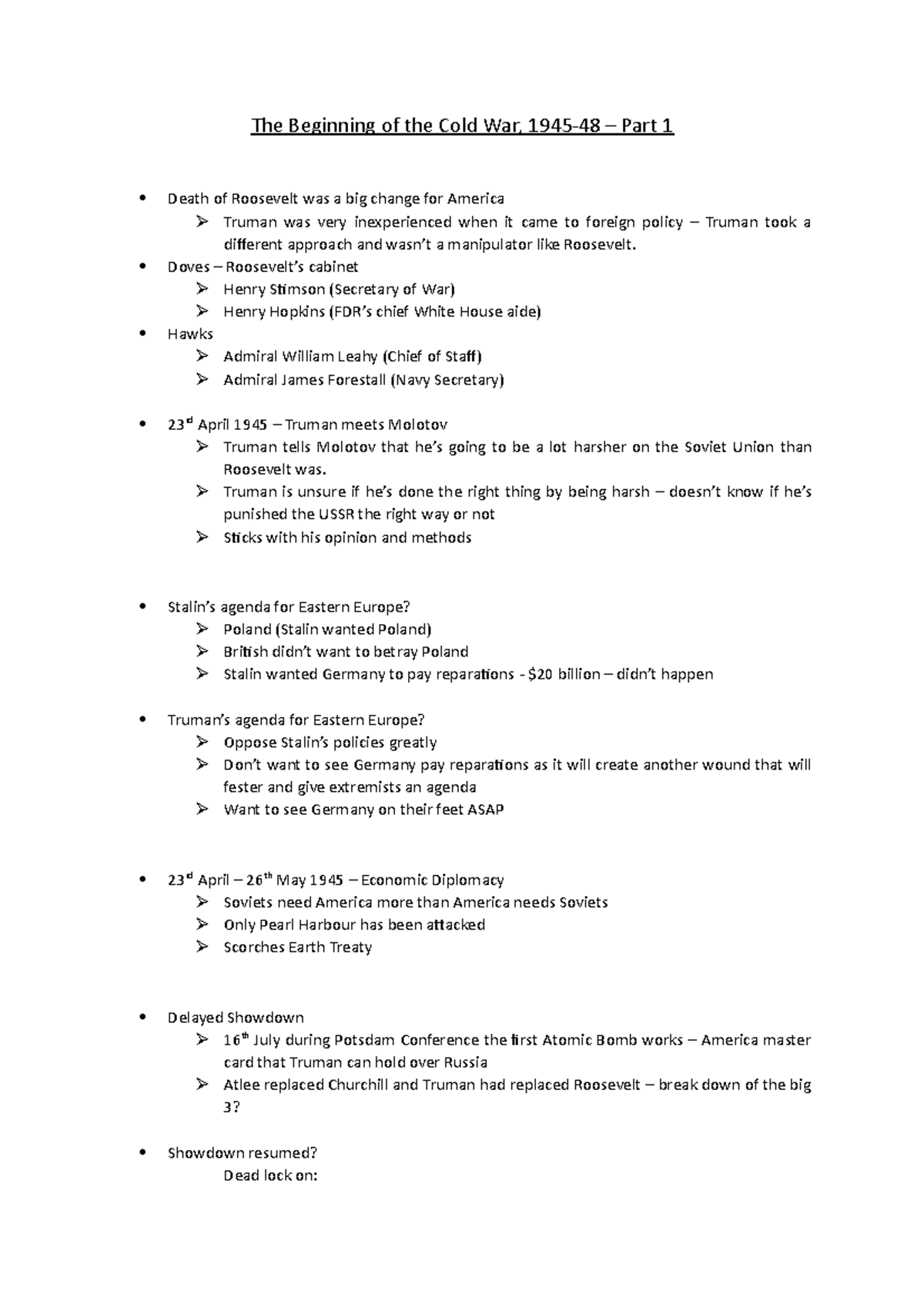 The Beginning of the Cold War, 1945-48 - Part 1 - Doves – Roosevelt’s ...