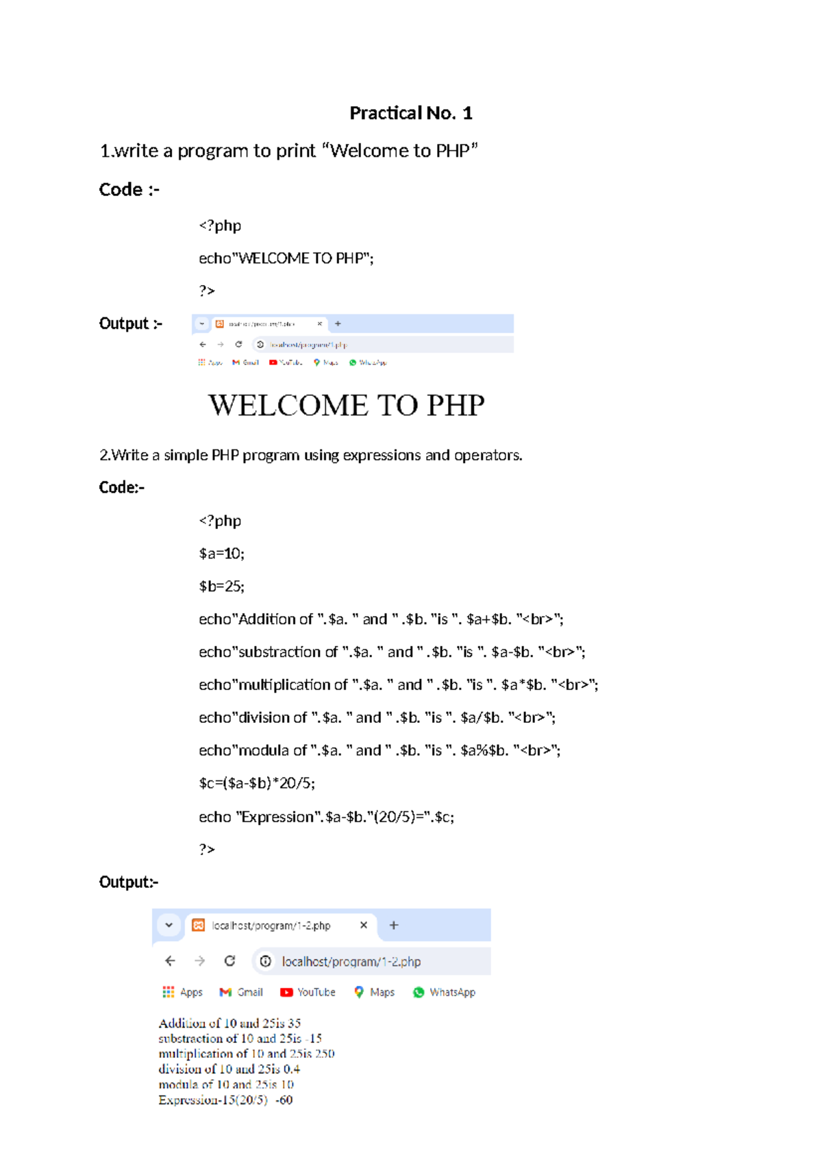 Wbp - sdf - Practical No. 1 1 a program to print “Welcome to PHP” Code