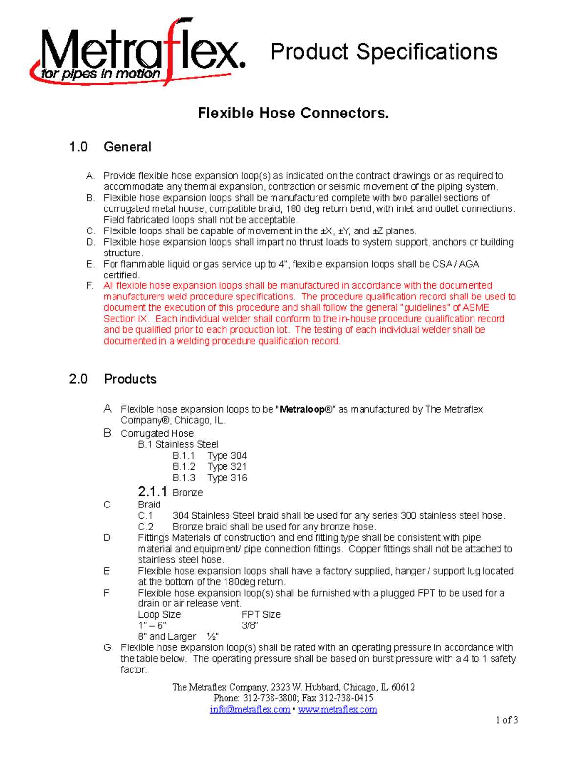 Metraflex Flexible Hose Expansion Loops Spec - SCS_0974_164 - U of T ...