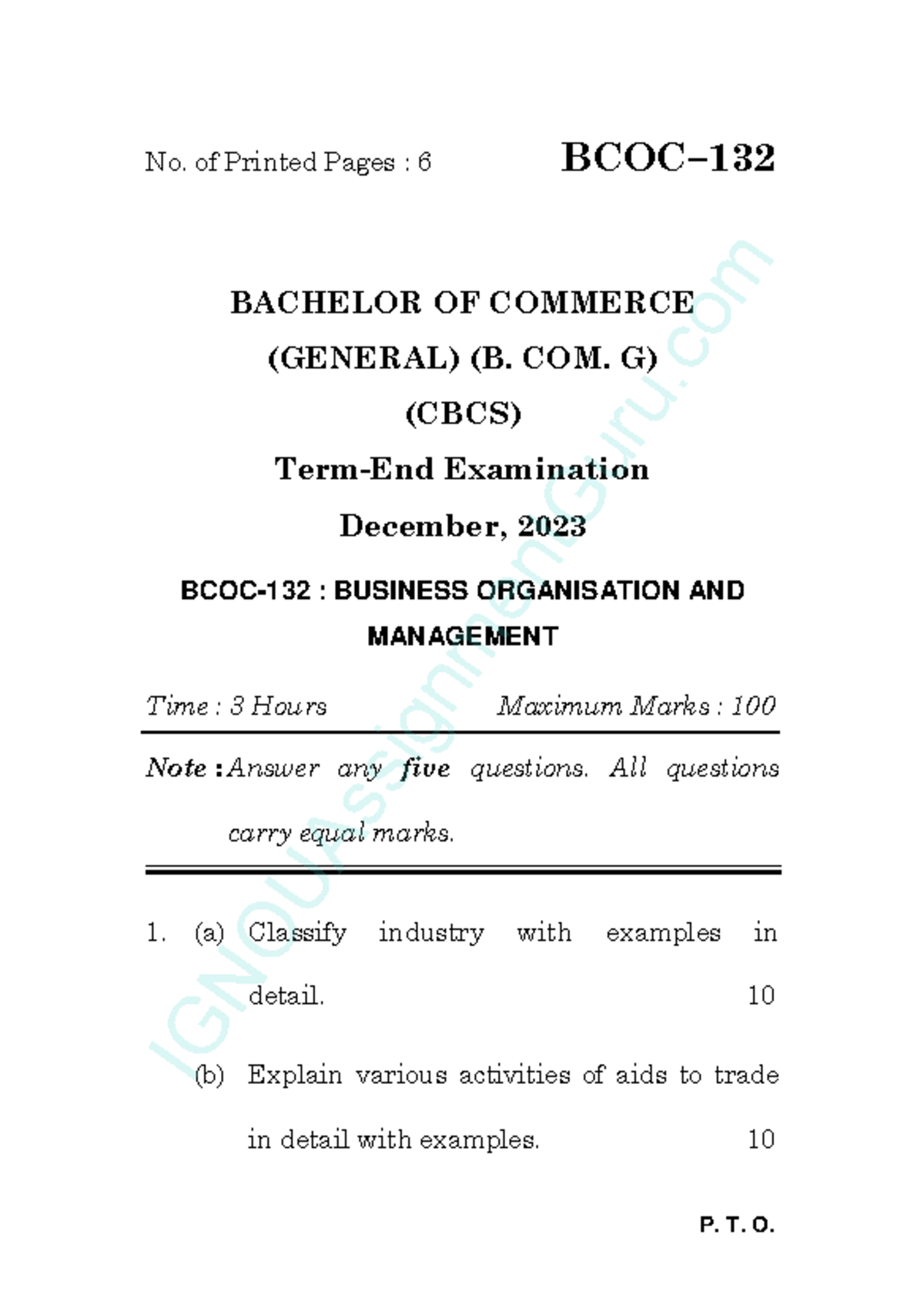 28. Dec 2023 BCOC-132 Ignouassignment Guru - P. T. O. No. of Printed Pages : 6 BCOC– 132 ...