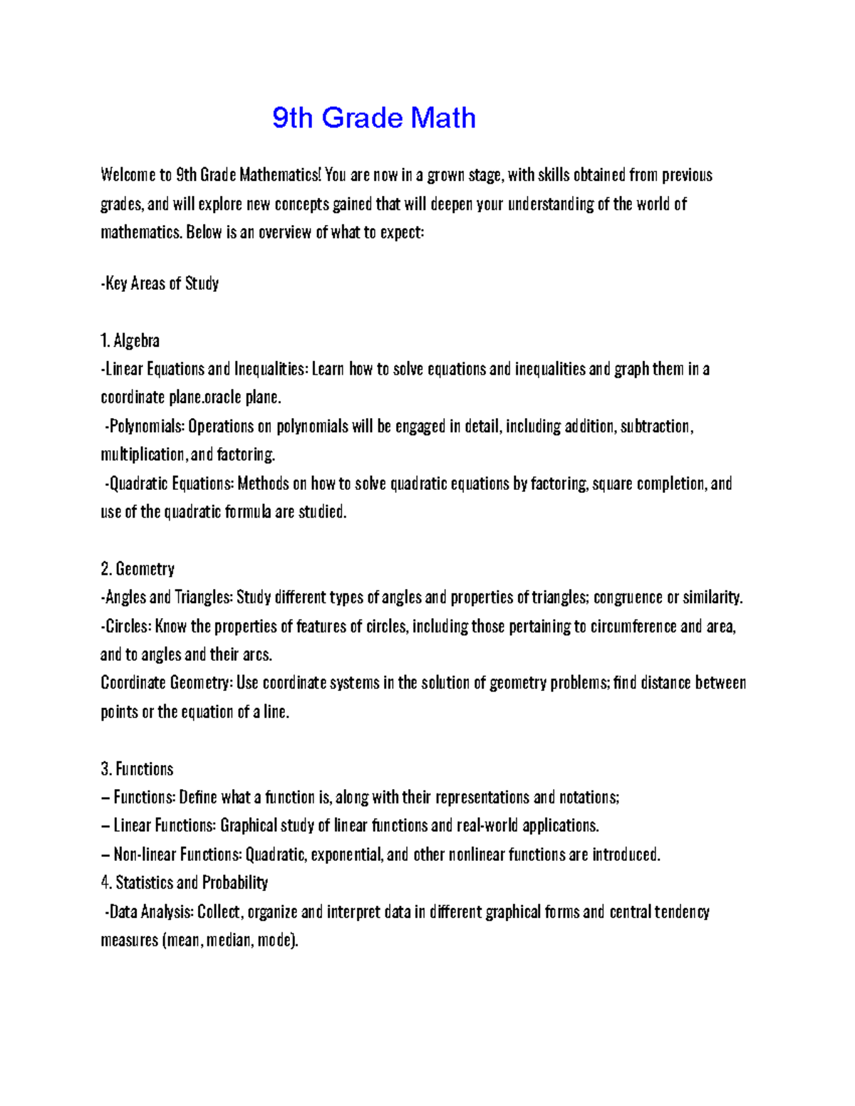 9th grade - ahsuhswudyhewuyuhdkjxsjjwxbhs - 9th Grade Math Welcome to ...