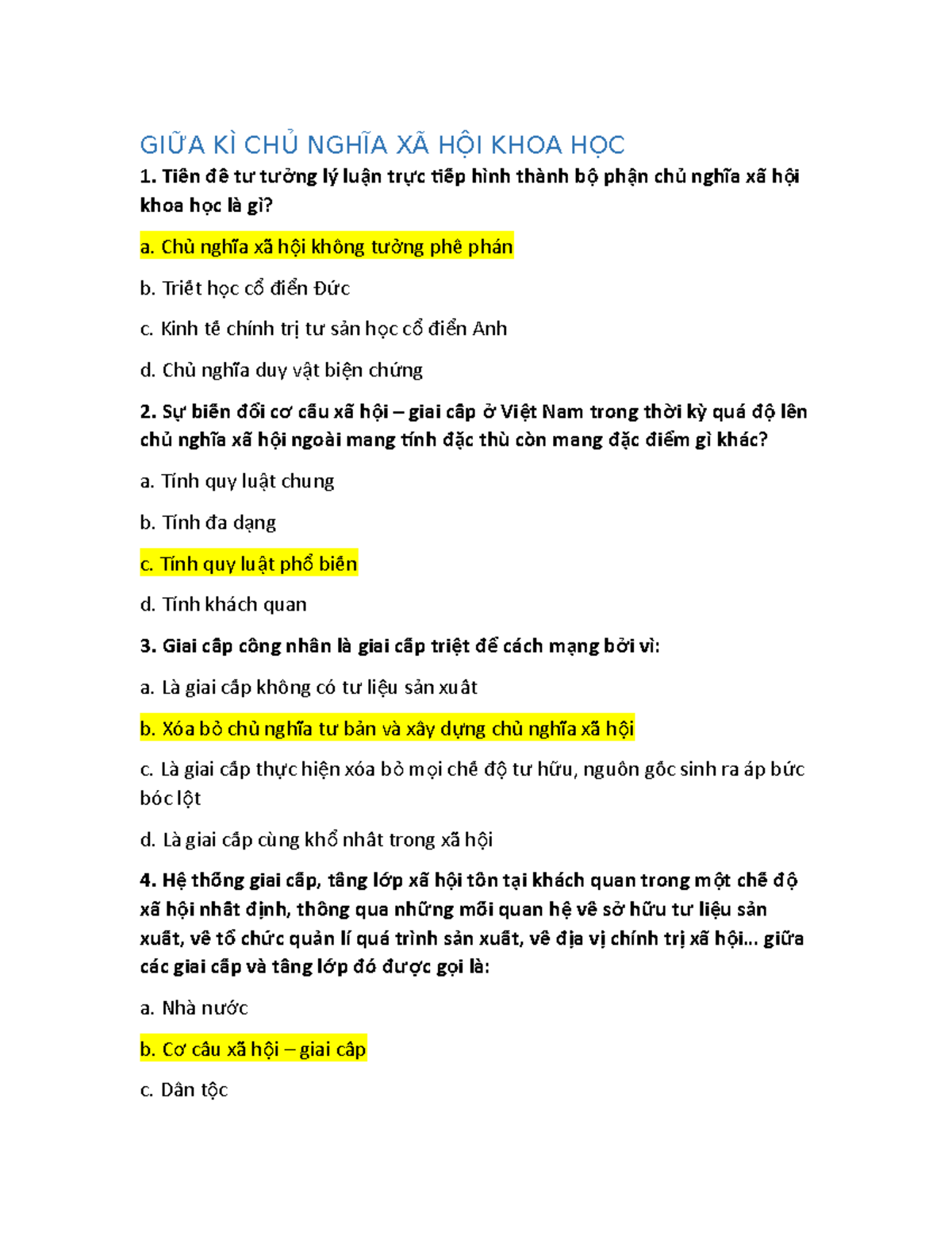 [ Cnxhkh] Midterm + Final - GIỮA KÌ CHỦ NGHĨA XÃ HỘI KHOA HỌC 1. Tiềền đềề t t ng lý lu n tr c ...