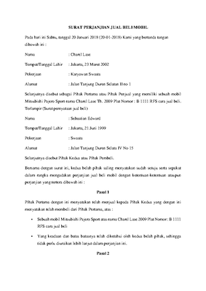 Surat Perjanjian PLKH5 SURAT PERJANJIAN JUAL – BELI BARANG - SURAT ...