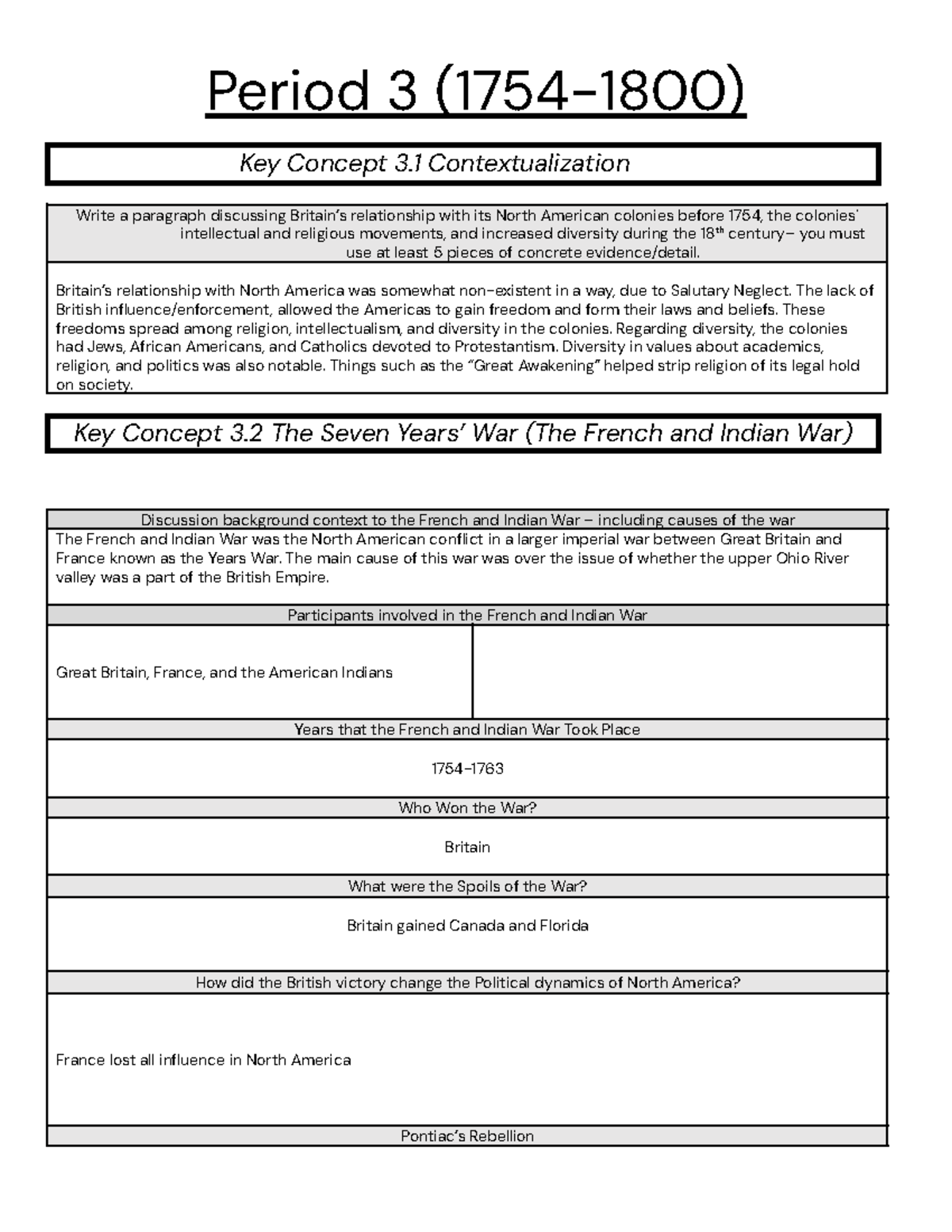 Copy of Copy of Copy of P1 Key Concepts Unit 3 - Period 3 (1754-1800) Key Concept 3 - Studocu