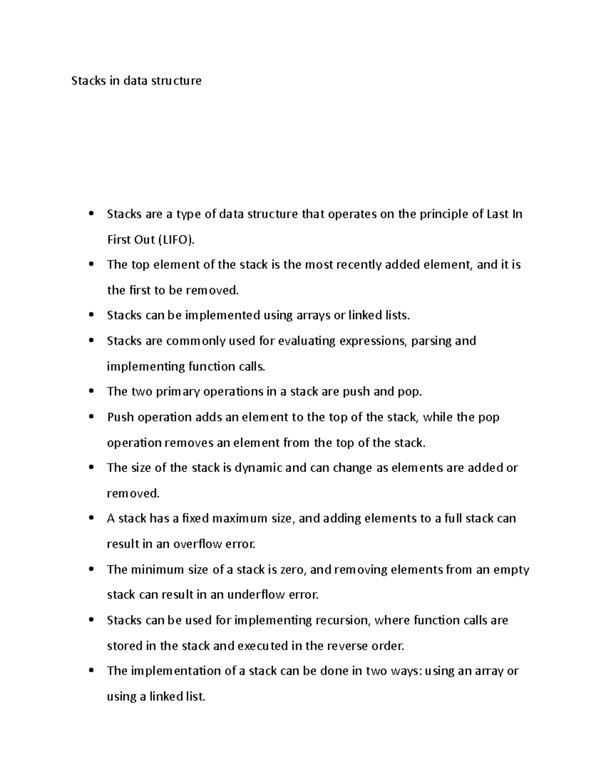 Stacks in data structure - The top element of the stack is the most ...