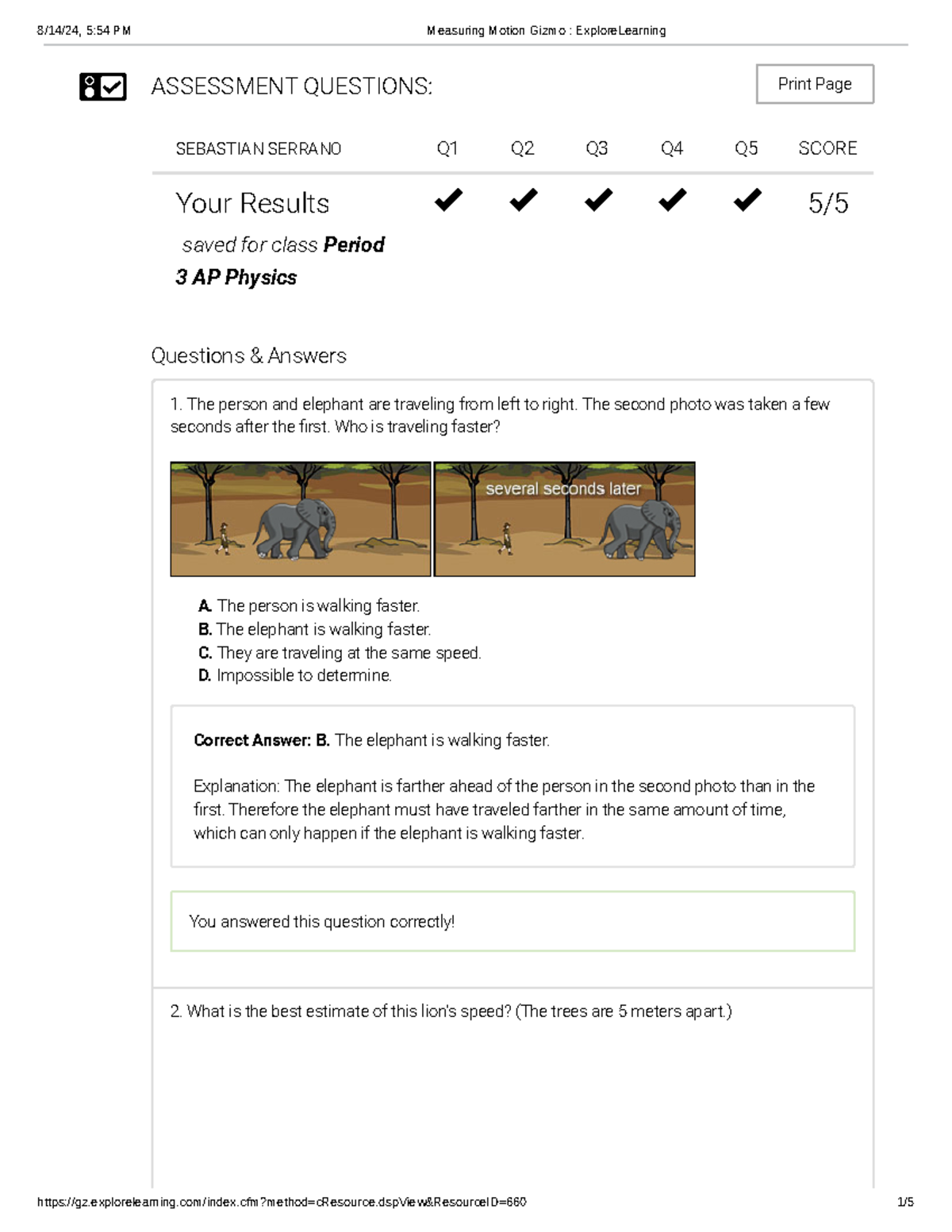 Measuring Motion Gizmo Explore Learning - ASSESSMENT QUESTIONS: Print ...